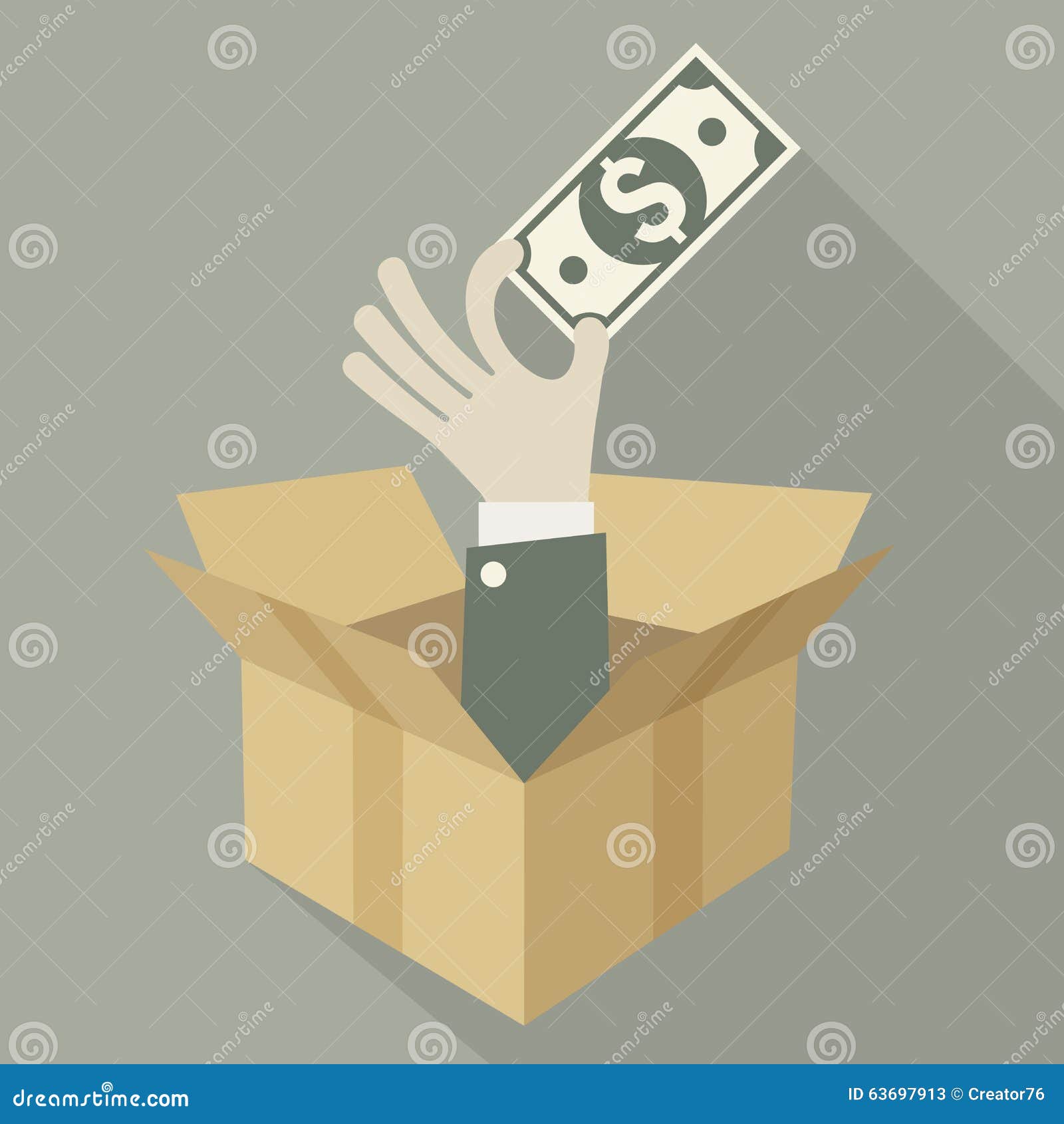 Box of money in hand stock vector. Illustration of business - 63697913