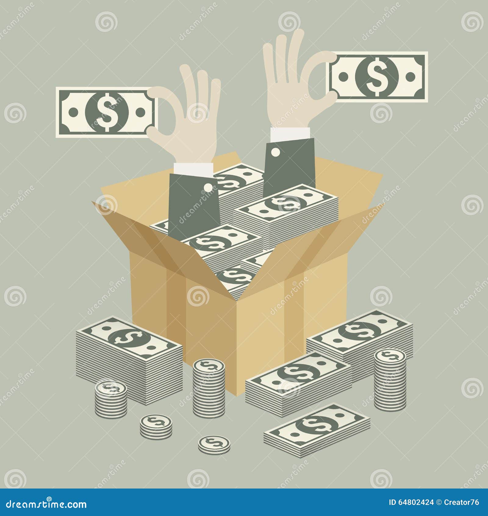 Box of money in hand stock vector. Illustration of business - 64802424