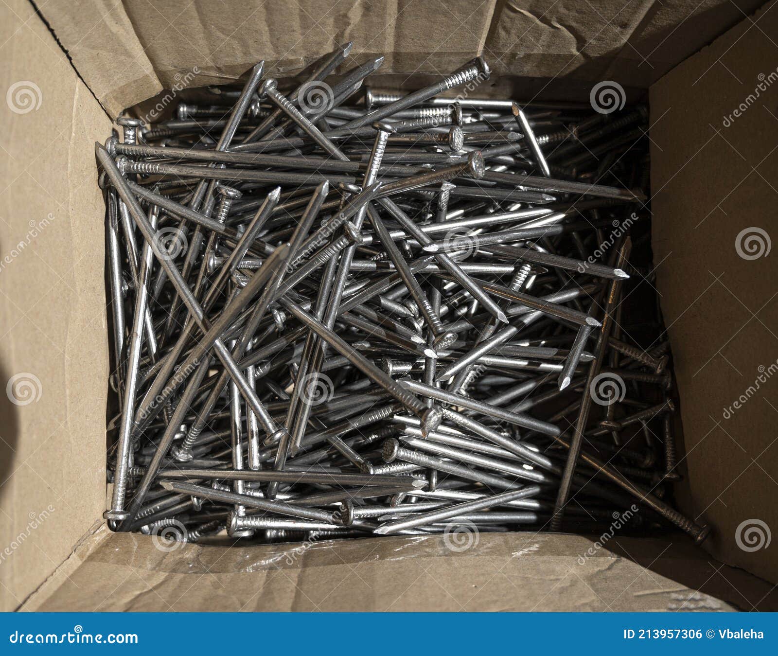 Box with nails stock photo. Image of work, nail, equipment - 213957306