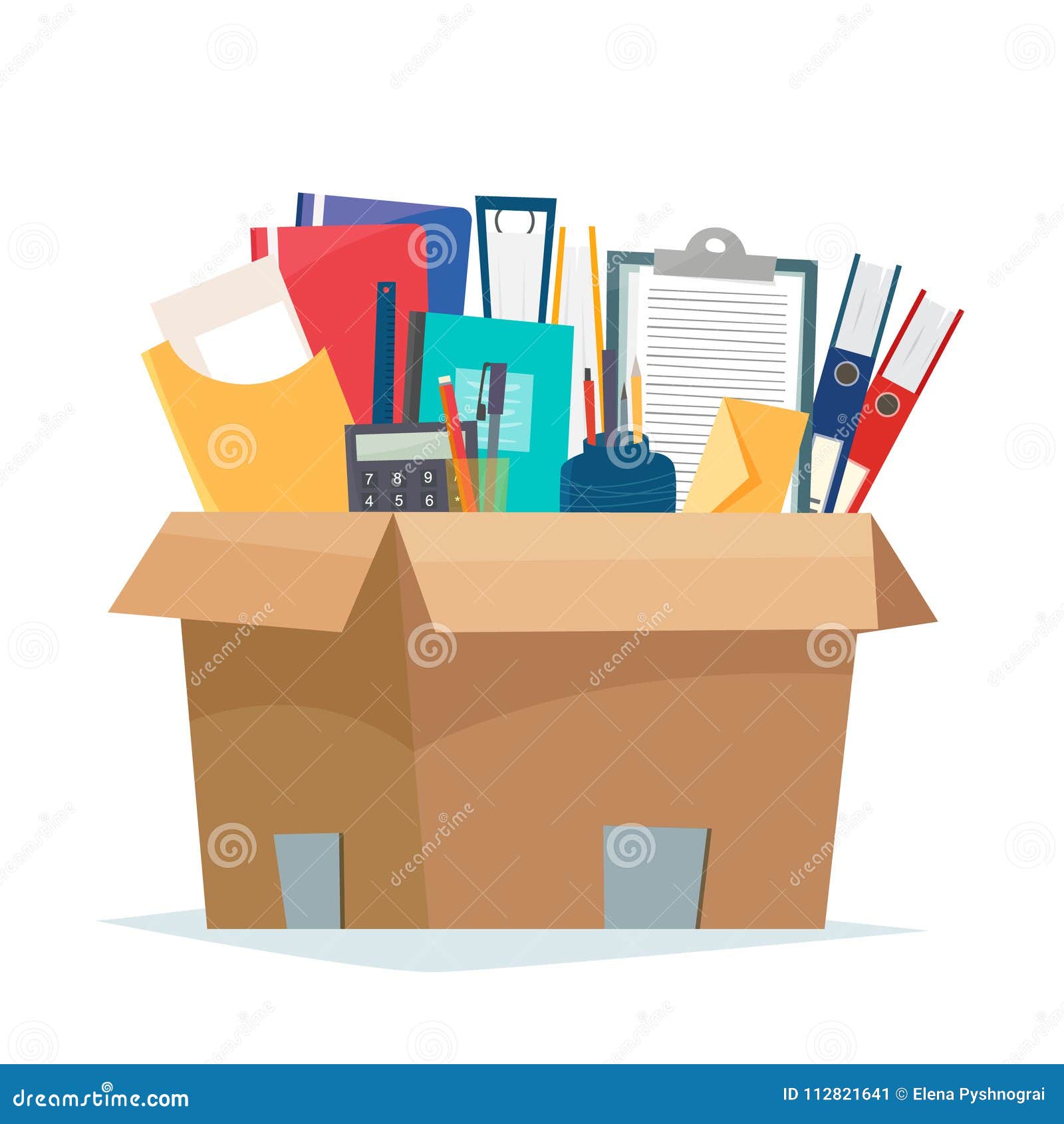 Box with office objects. stock vector. Illustration of contract - 112821641