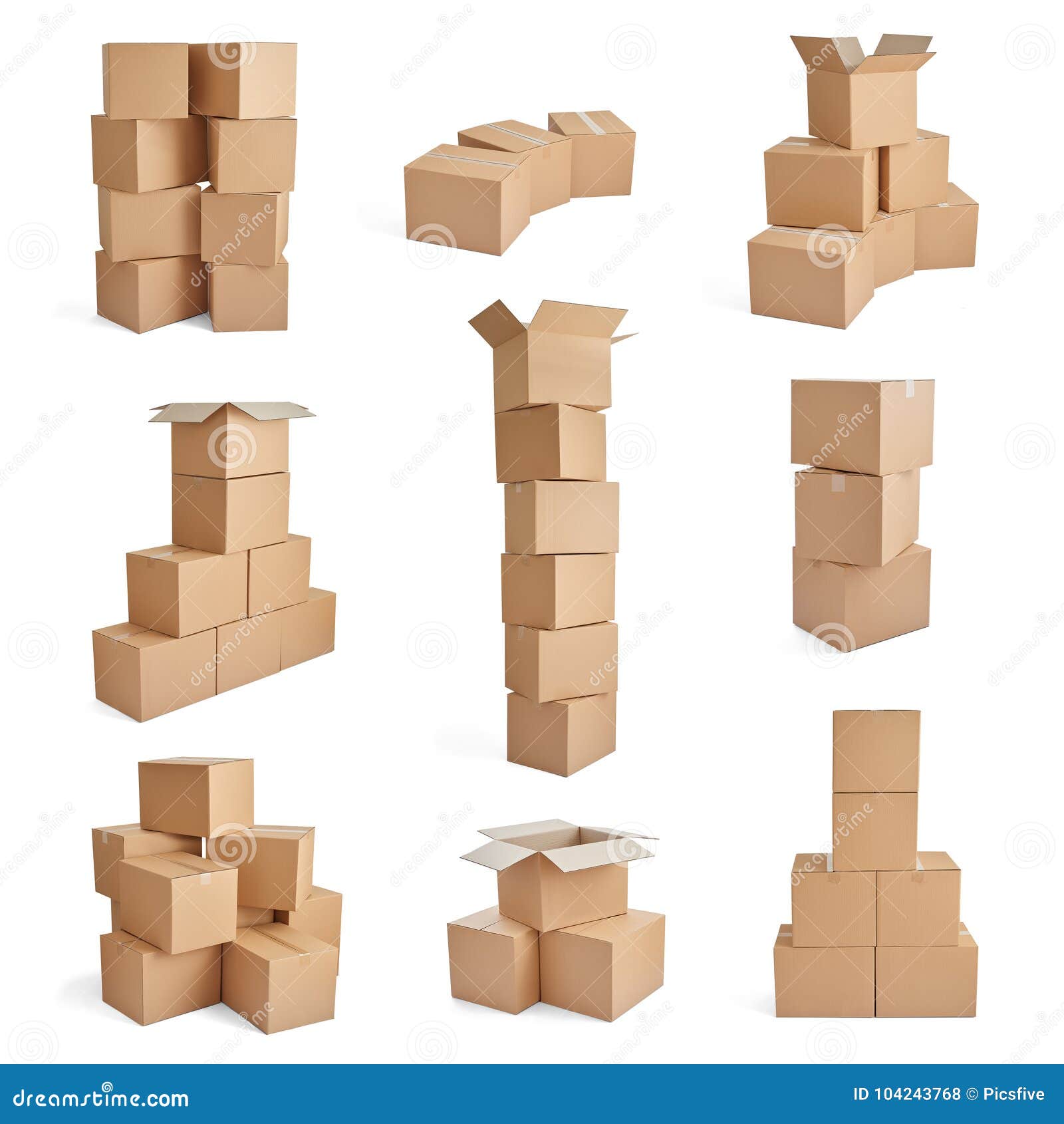 Carton Box Stack. Big Pile Of Delivery Brown Cardboard Boxes. Cartoon ...