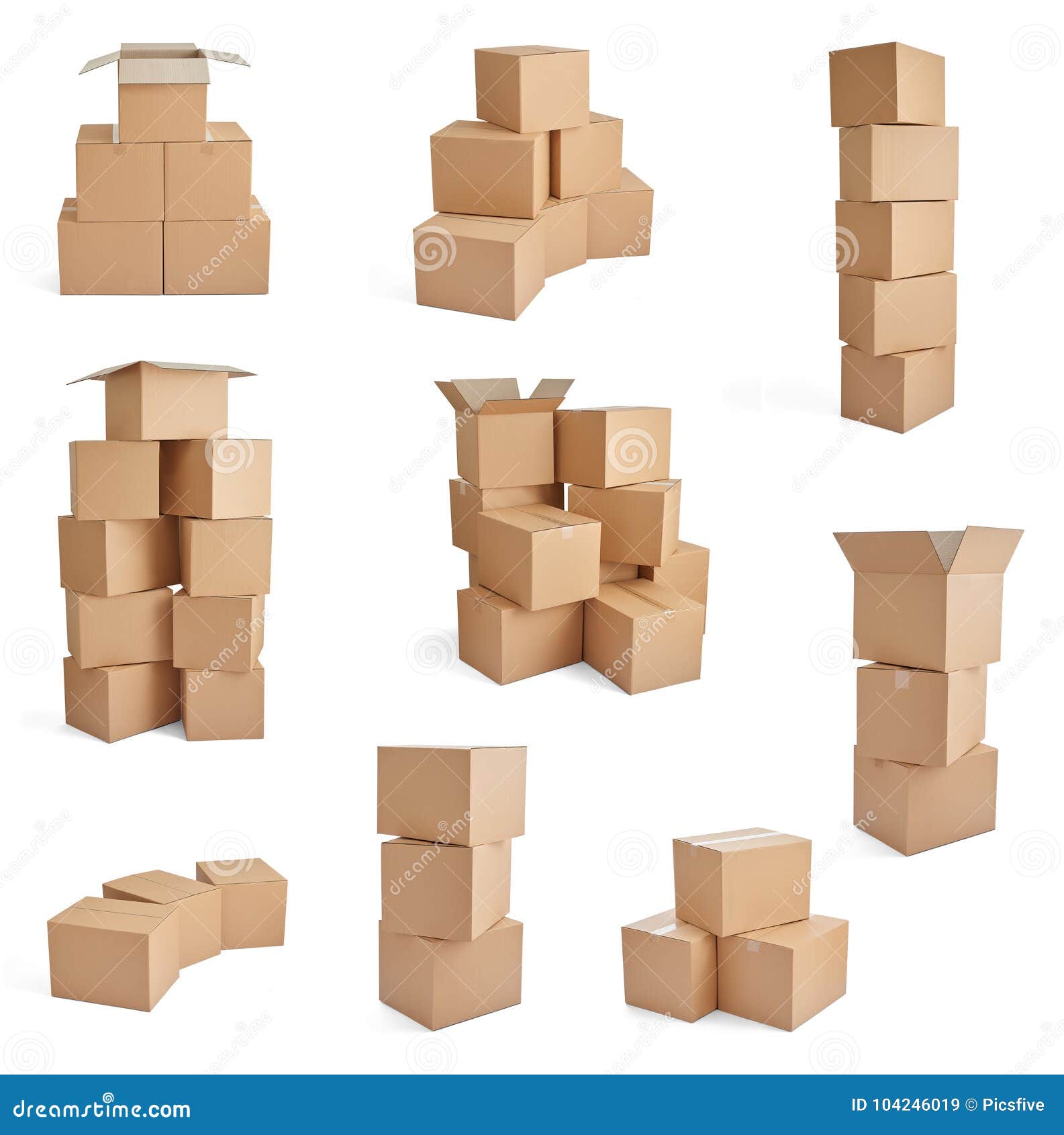 Carton Box Stack. Stacked Parcel Cardboard Packages, Lot Isometric ...