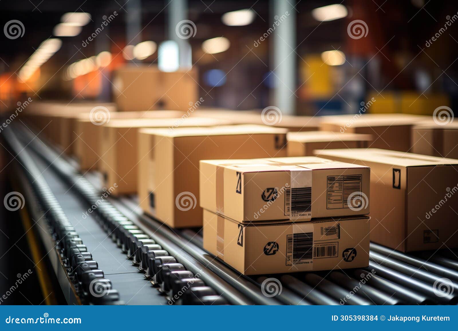 Box Packages on Conveyor Belt. Stock Illustration - Illustration of ...