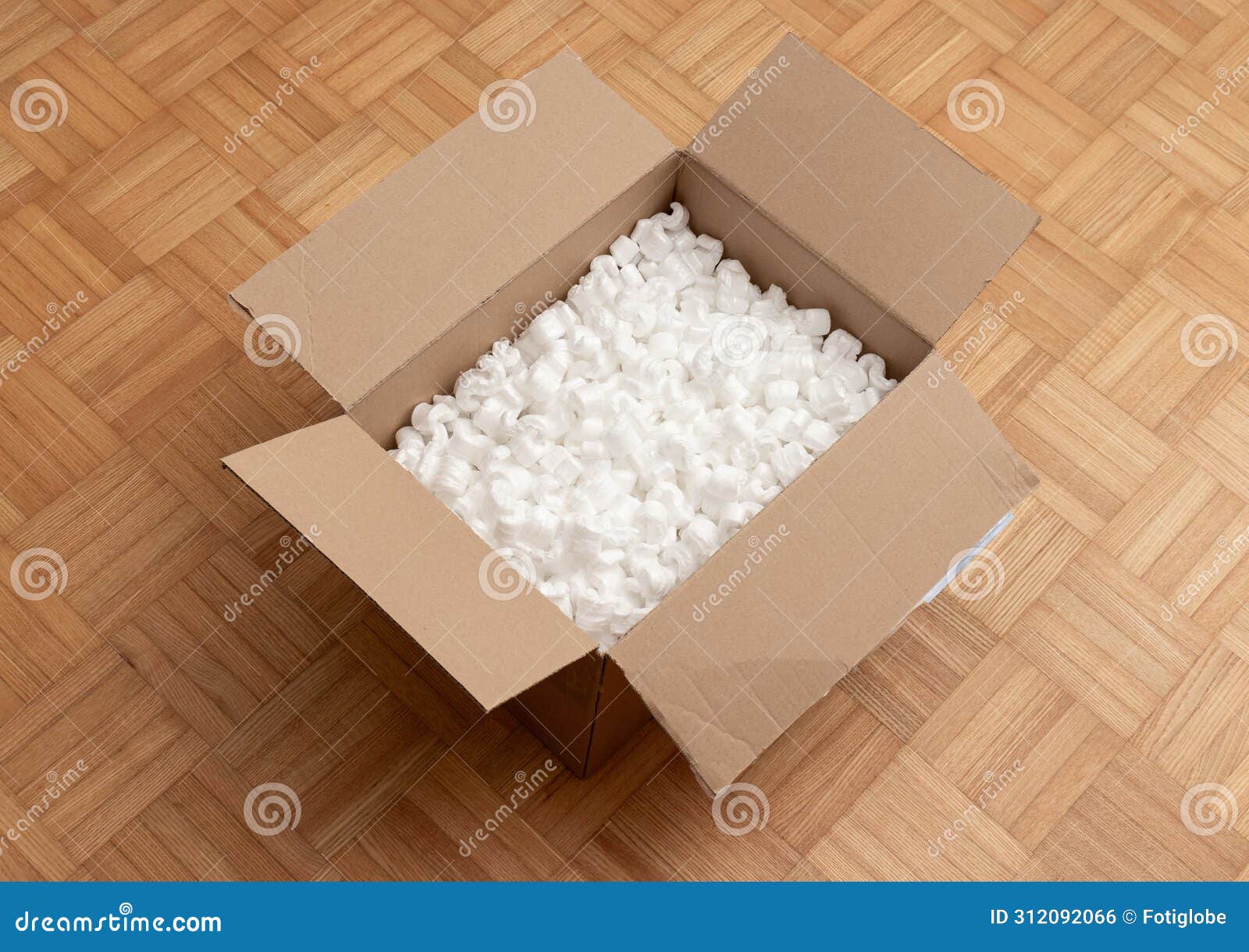 Box Packaging with Polystyrene Peanuts Inside Stock Photo - Image of ...