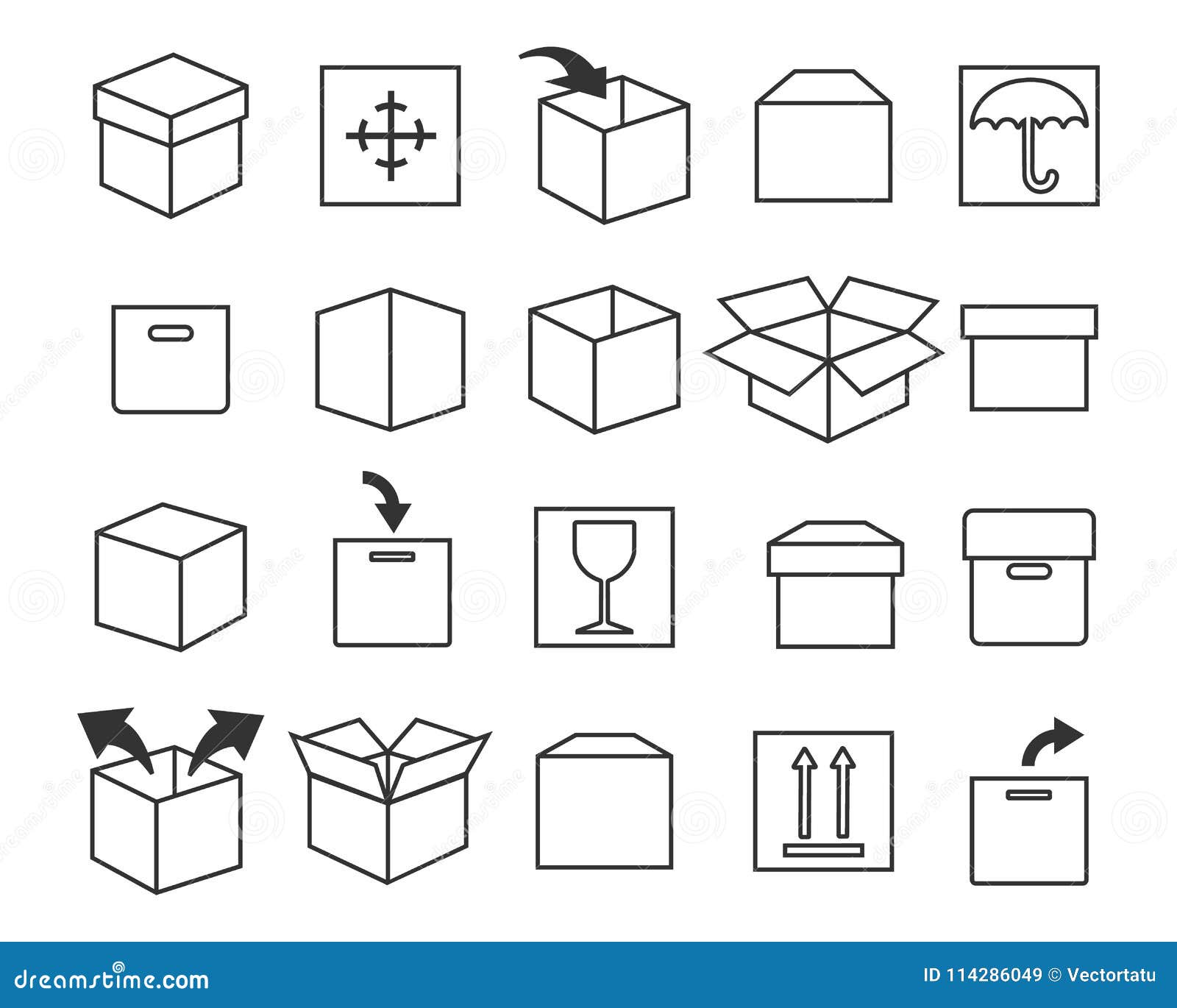 Box packing icons set stock vector. Illustration of merchandise - 114286049