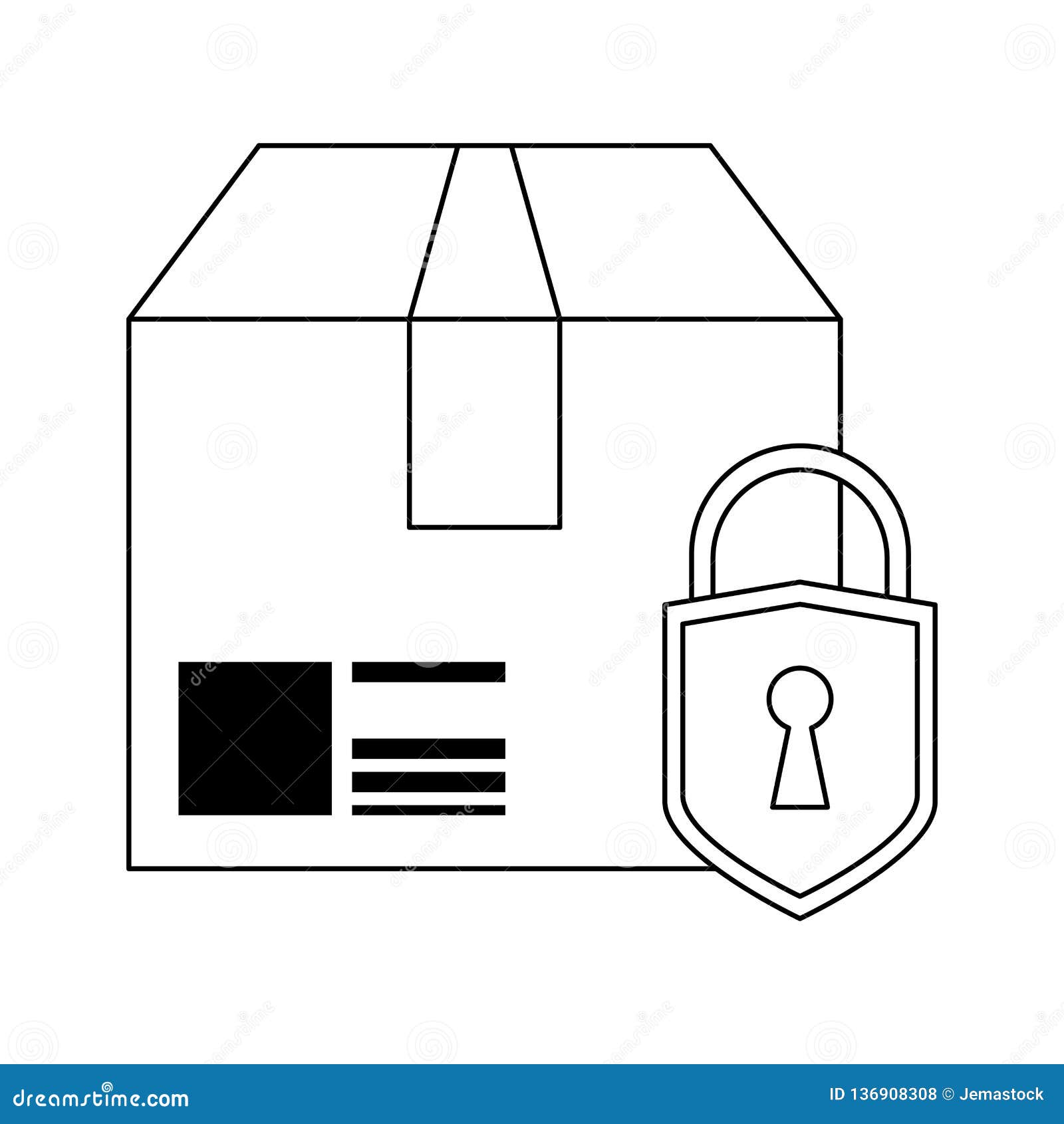 Box with Padlock Symbol Black and White Stock Vector - Illustration of ...