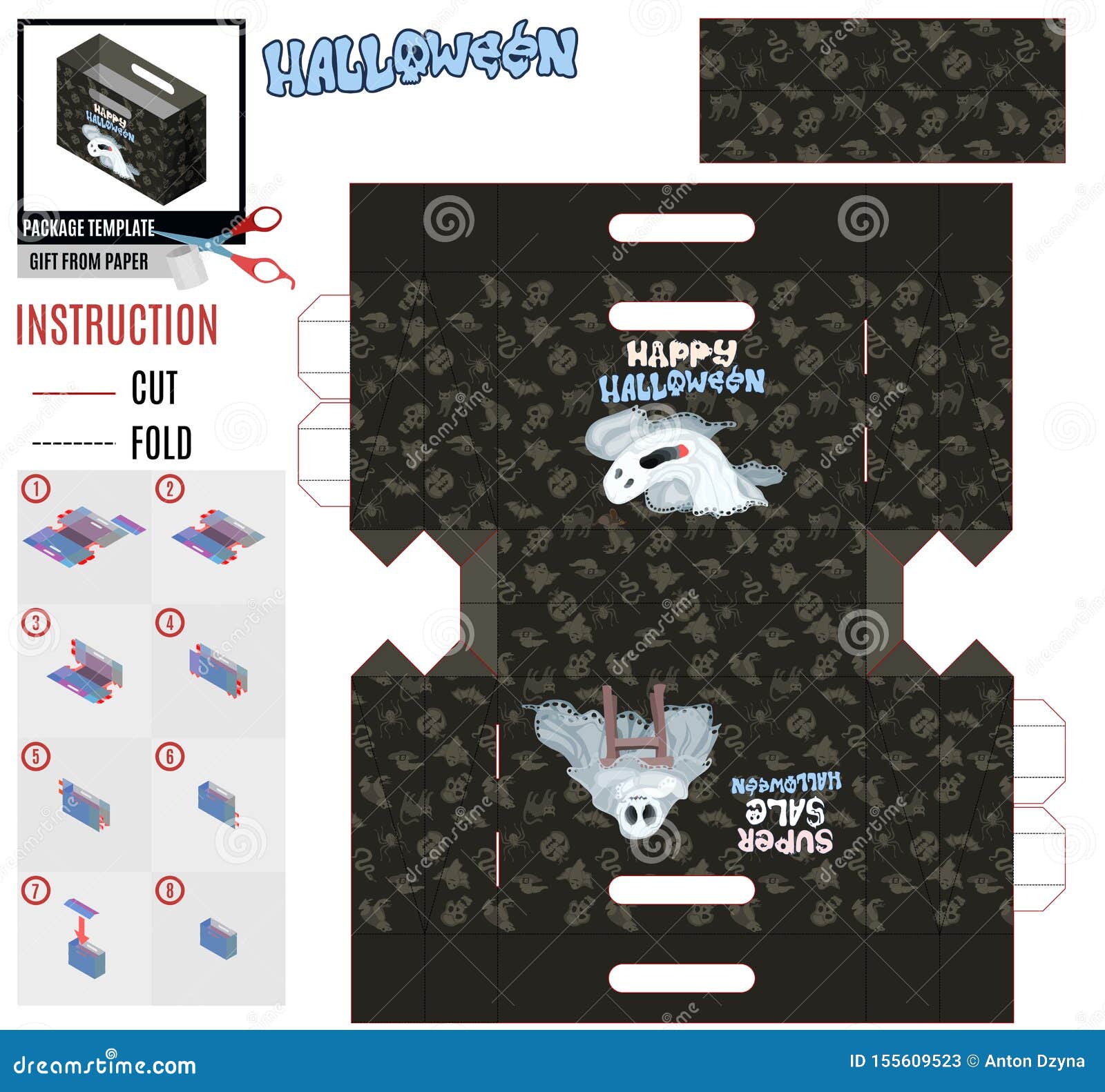 Box Paper Bag Template Unexpected Guests Ghosts Stock Illustration ...