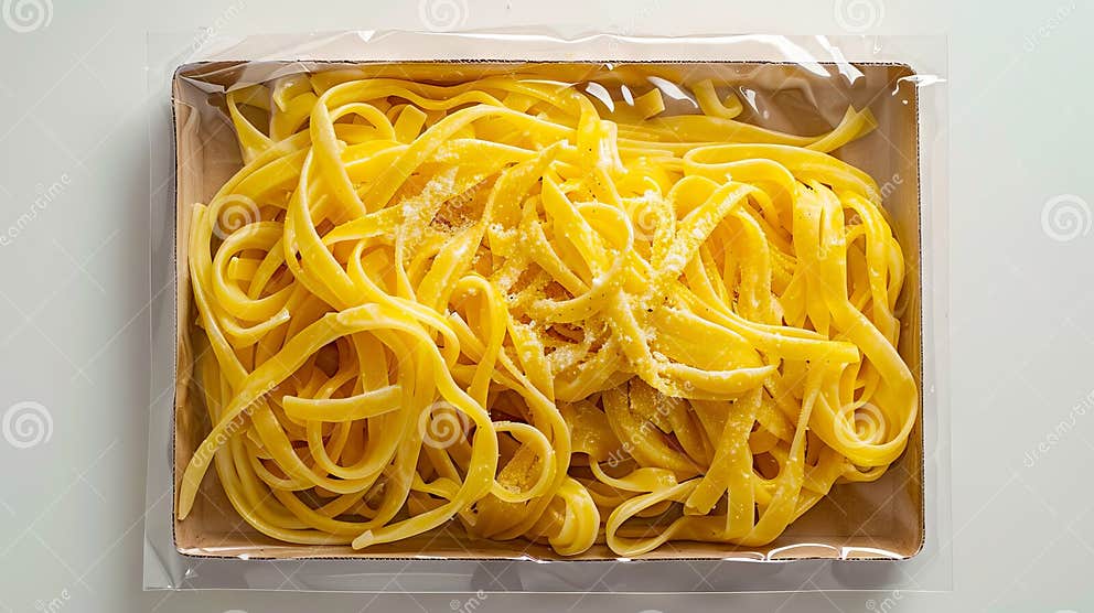A Box of Pasta in Plastic on a White Surface Stock Photo - Image of ...
