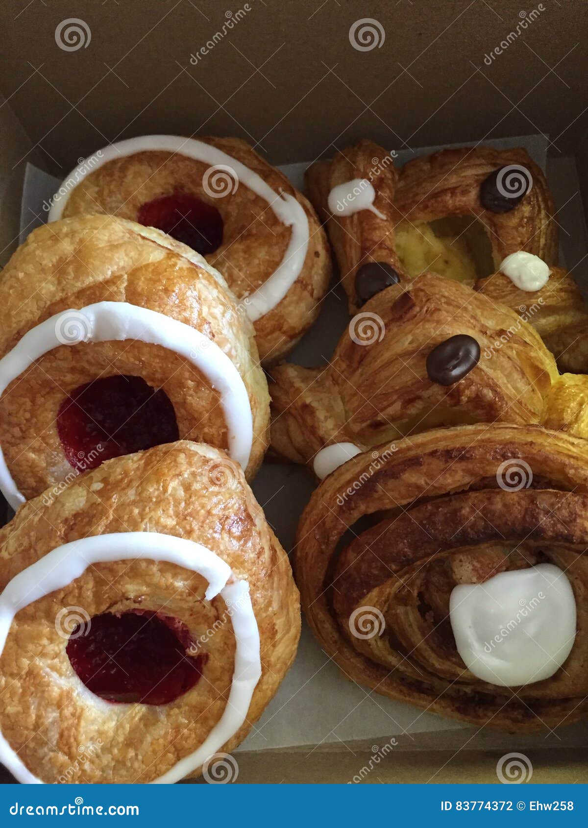 Box of Danish Pastries with Icing and Custard Stock Photo - Image of ...