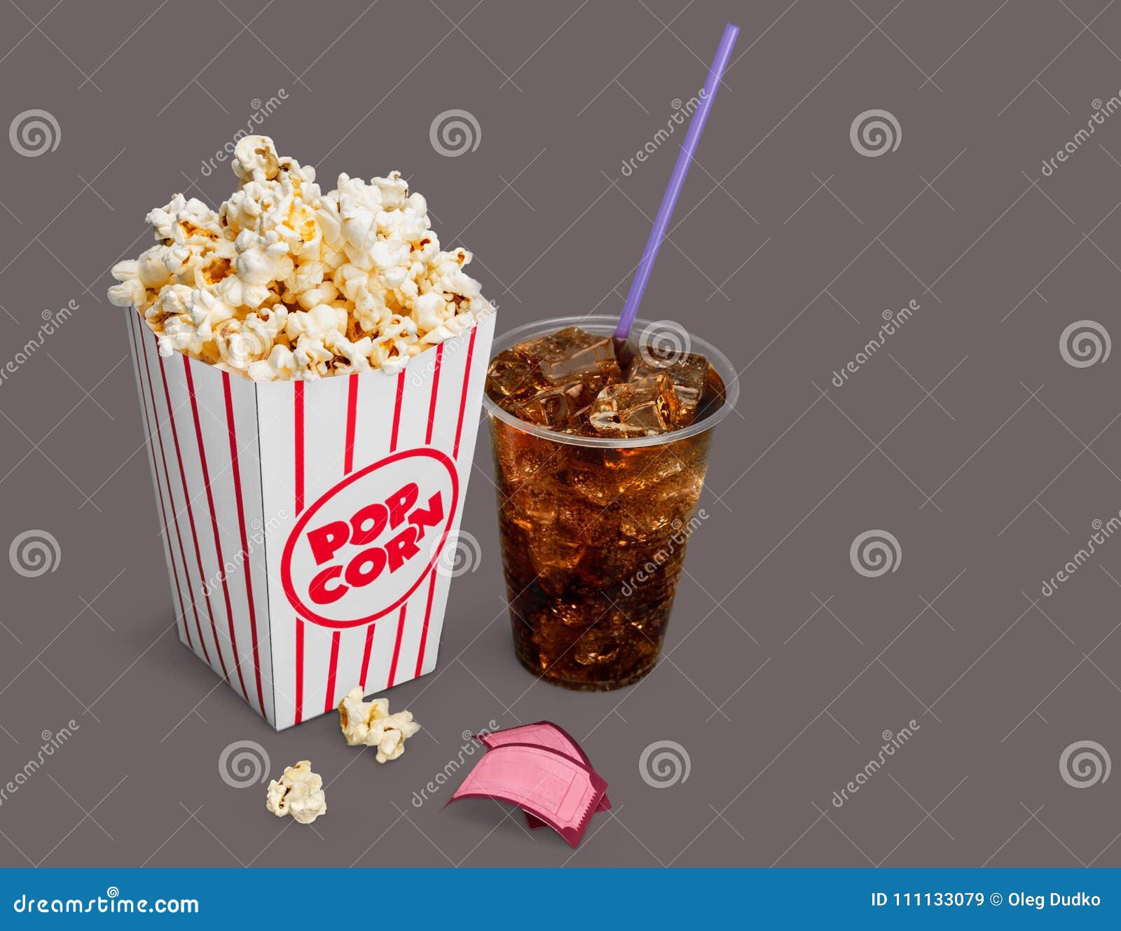 Popcorn in Box and Cola on Background Stock Image - Image of ...