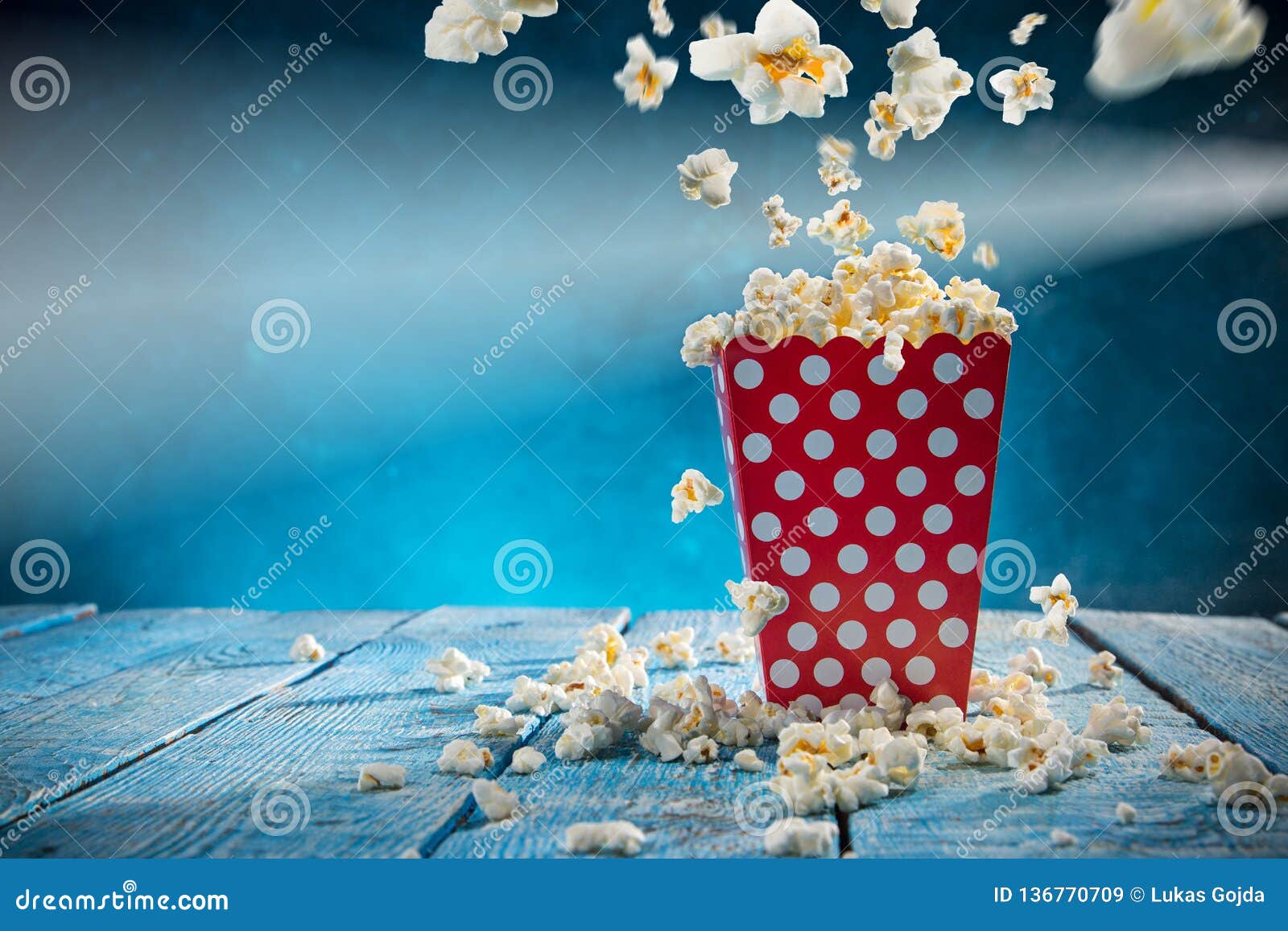 Box of Popcorn on Blue Background. Stock Image - Image of popcorn, arts ...