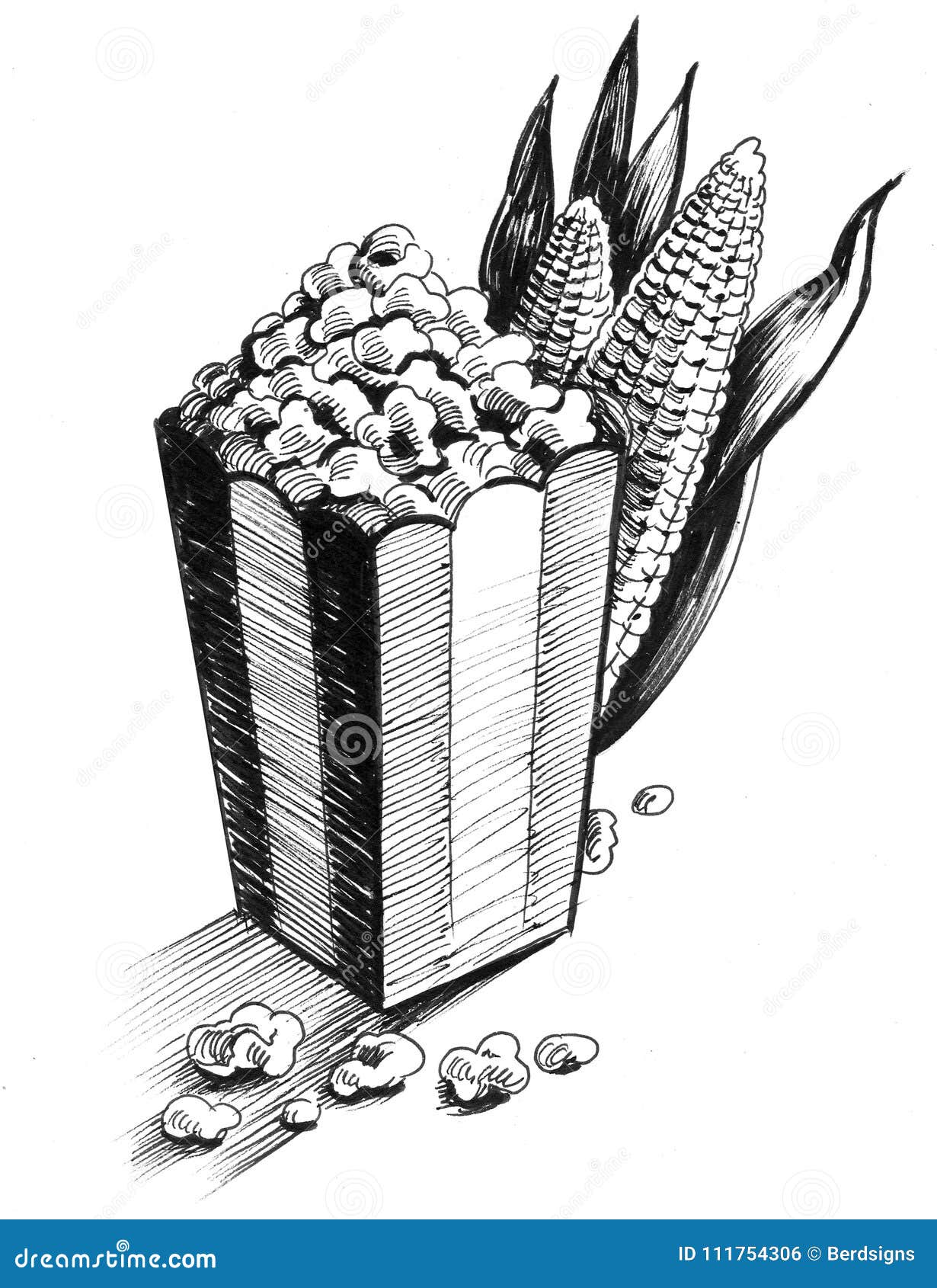 Box of popcorn stock illustration. Illustration of drawing - 111754306