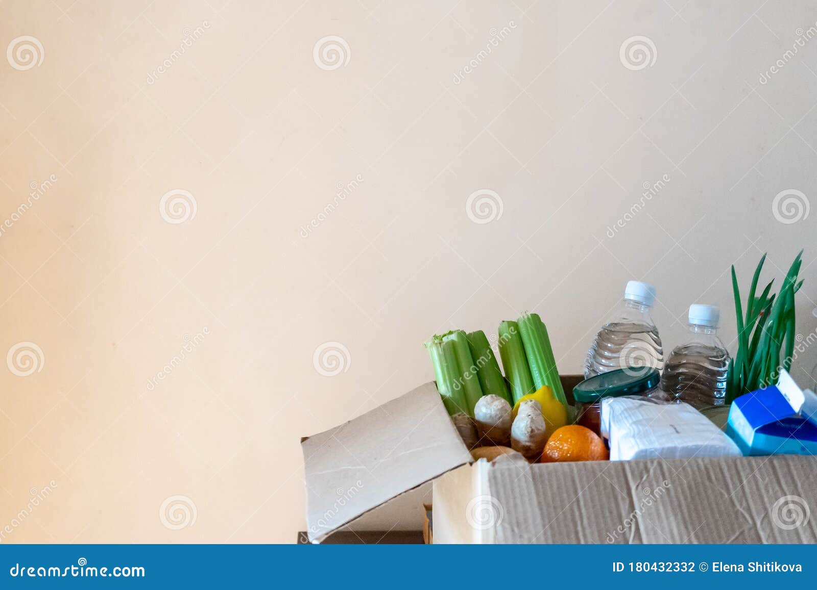 Box with Products on a Light Background. Home Delivery Concept Stock ...
