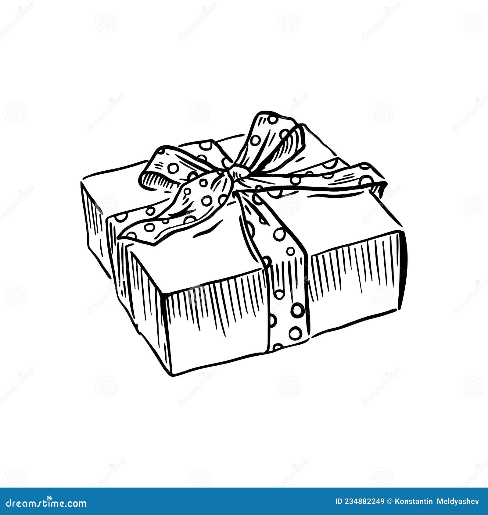 Box with Ribbon Bow in Patterns Sketch Vector Illustration Hand Draw ...