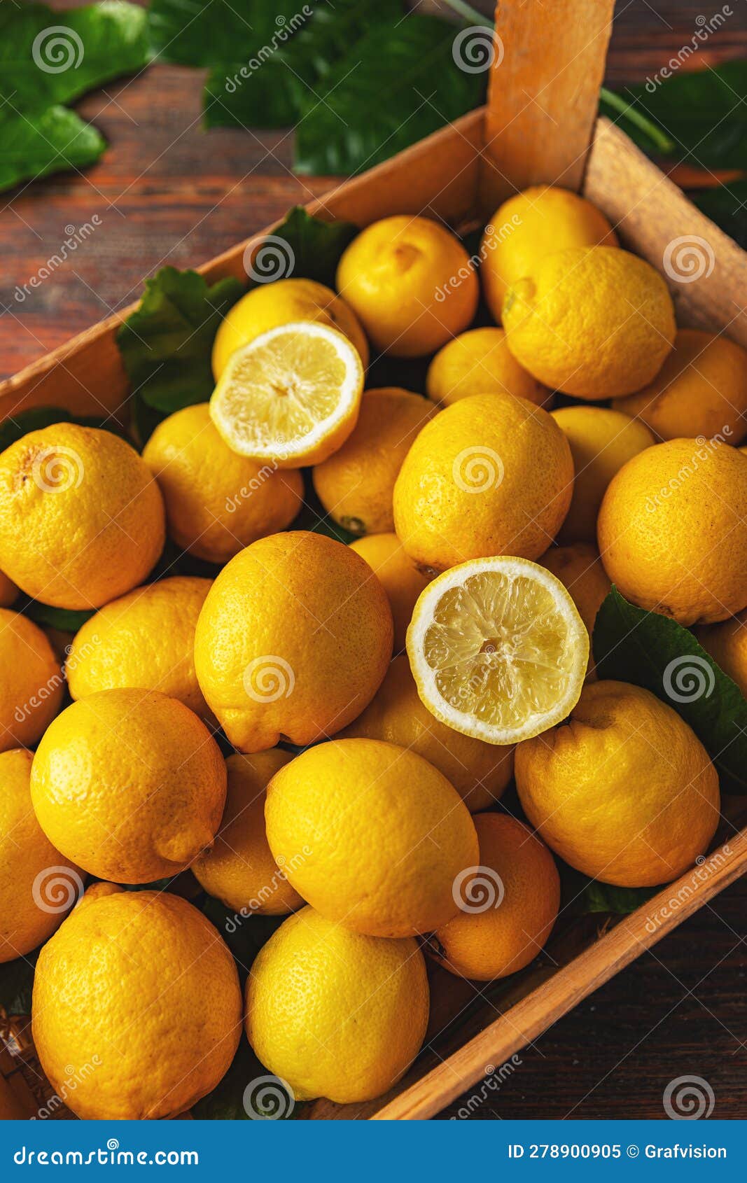 Box of ripe yellow lemons stock image. Image of harvesting - 278900905
