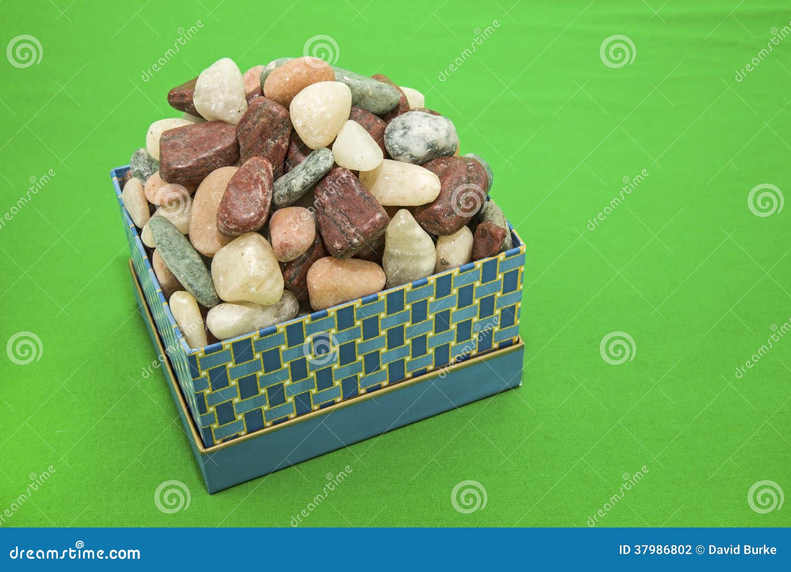 Box of Rocks Decorative Green Background Stock Photo - Image of ...