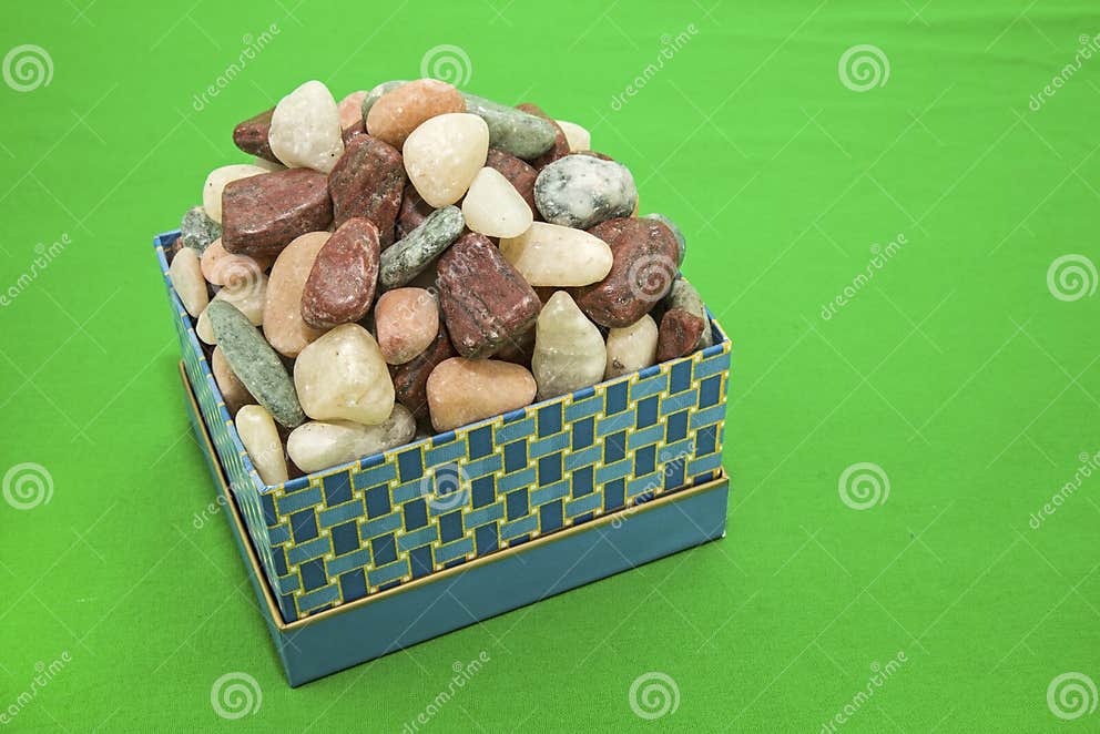 Box of Rocks Decorative Green Background Stock Photo - Image of ...