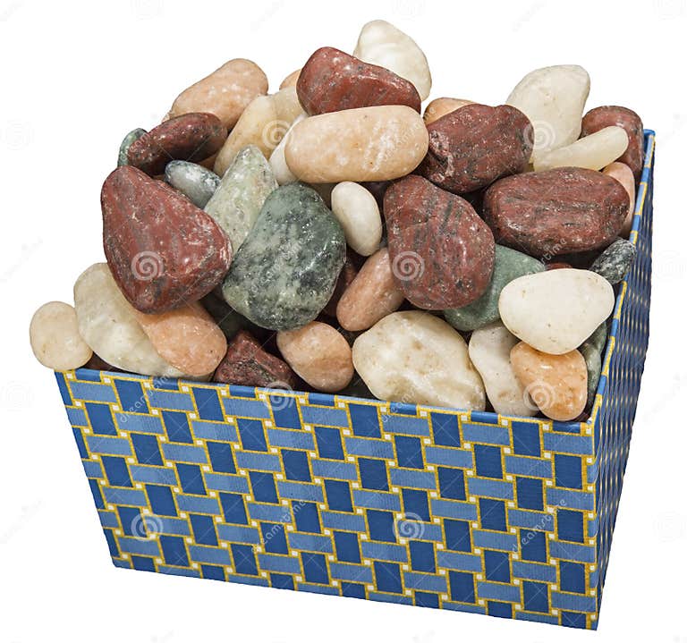 Box of Rocks Decorative Isolated White Stock Image - Image of granite ...