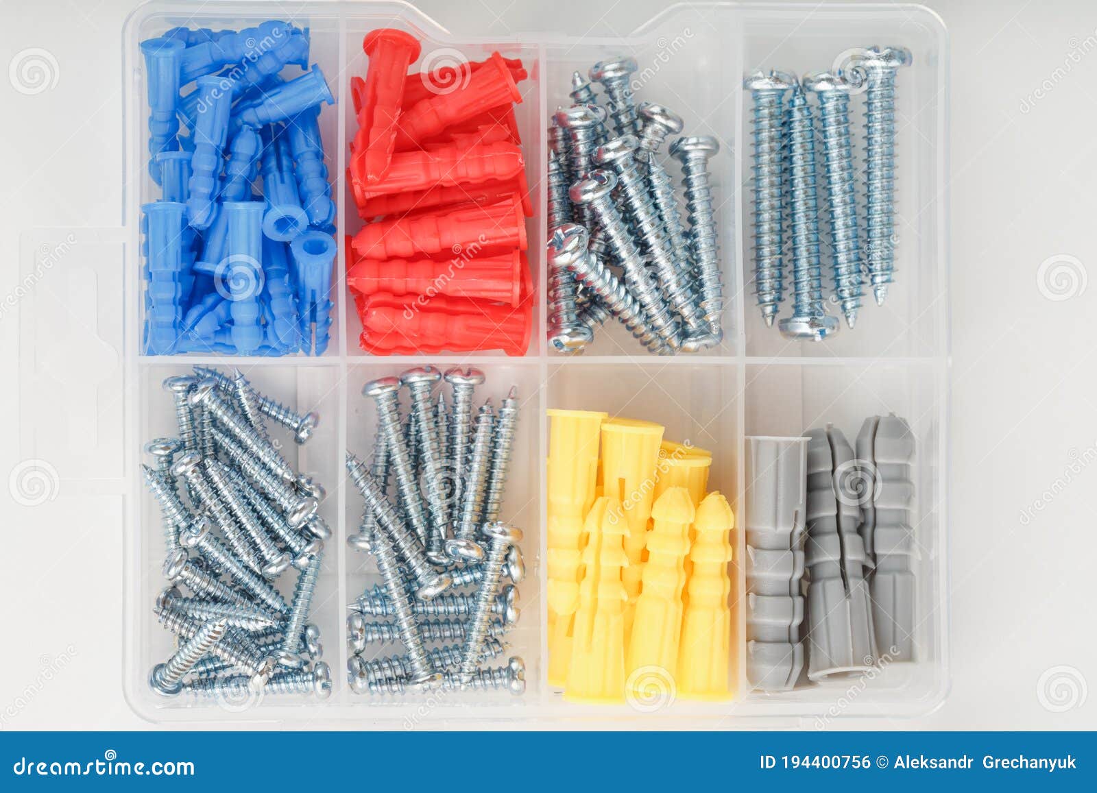 Box with Screws and Plastic Dowels of Different Sizes, for Repair and ...