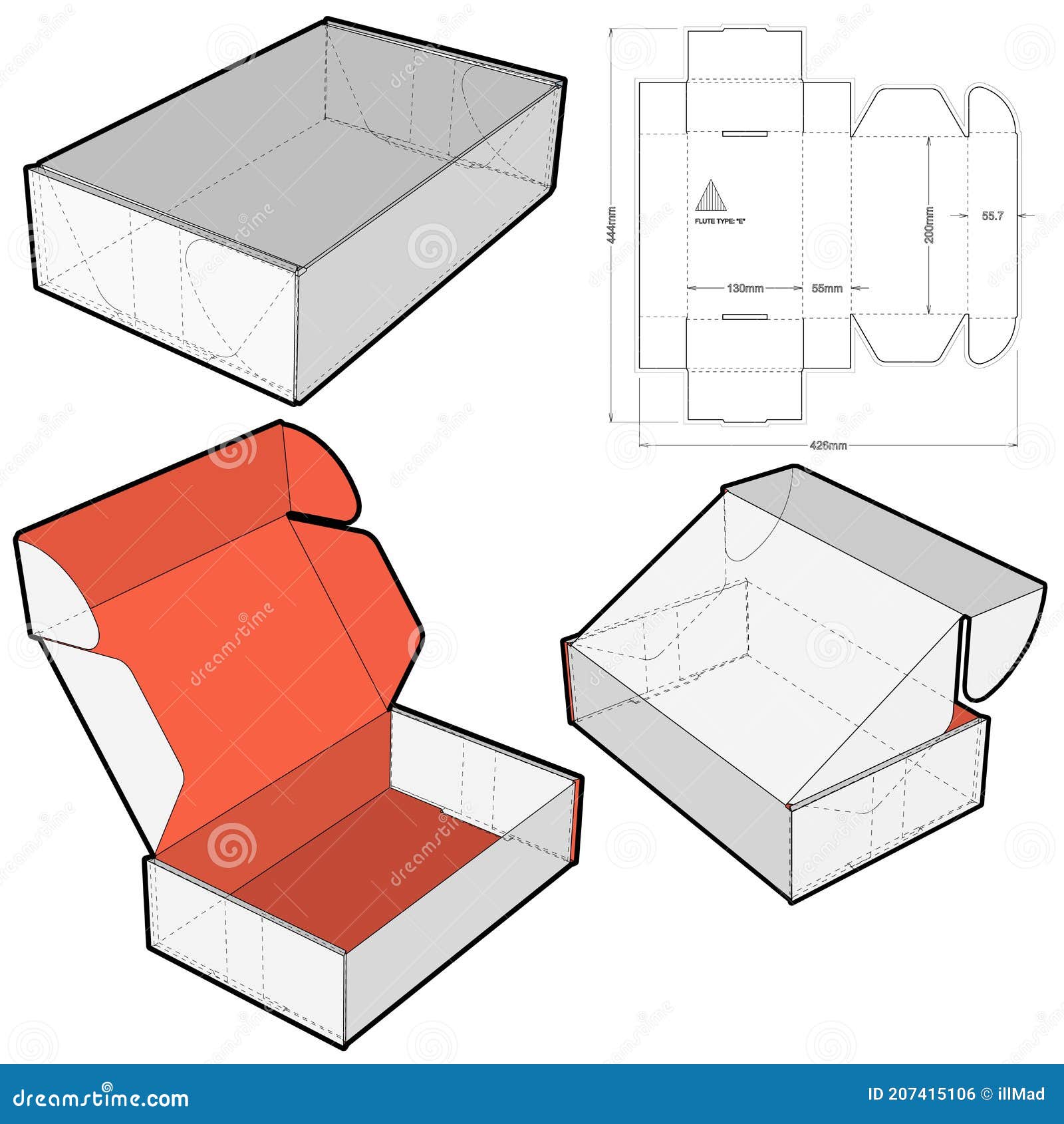 Box Self Assembly Flute Type E. Stock Vector - Illustration of carton ...