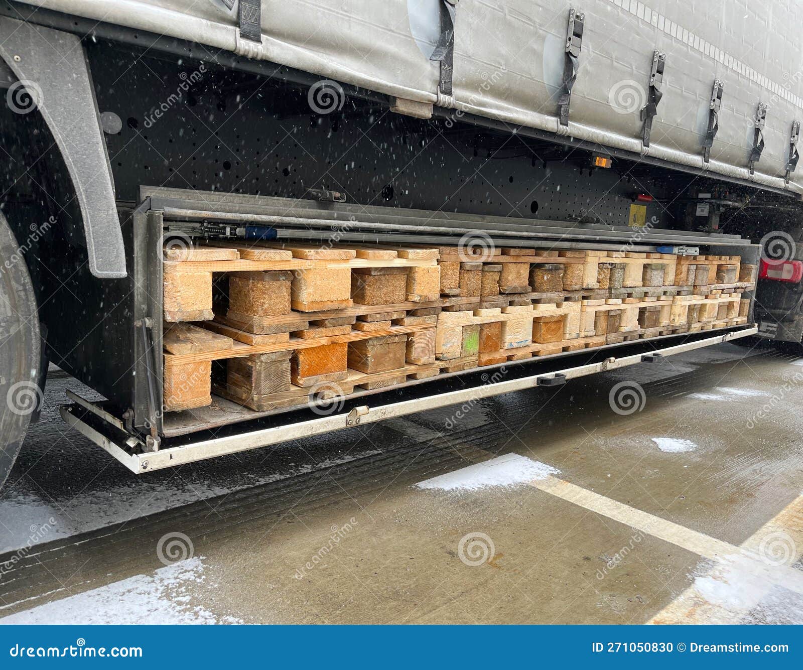 Box in a Semi-trailer with Stacked Wooden Pallets Stock Photo - Image ...