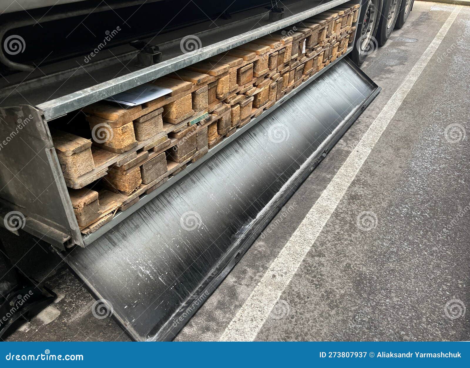 Box in a Semi-trailer with Stacked Wooden Pallets Stock Image - Image ...