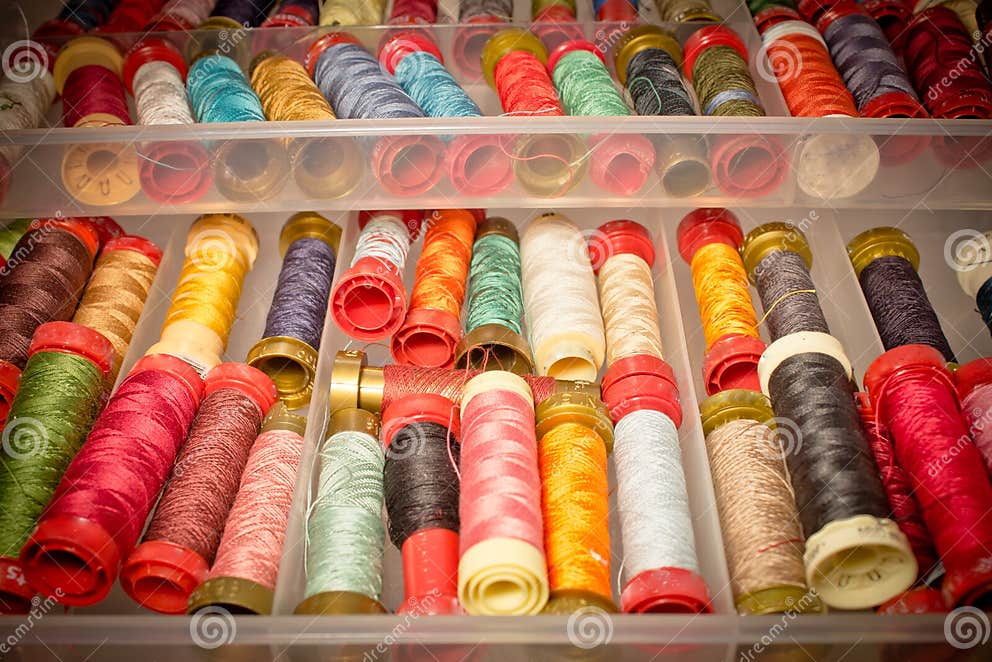 Box of colorful threads stock image. Image of grey, blue - 29917035