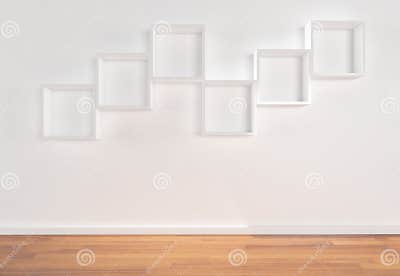 Box Shelves on white wall stock illustration. Illustration of ...