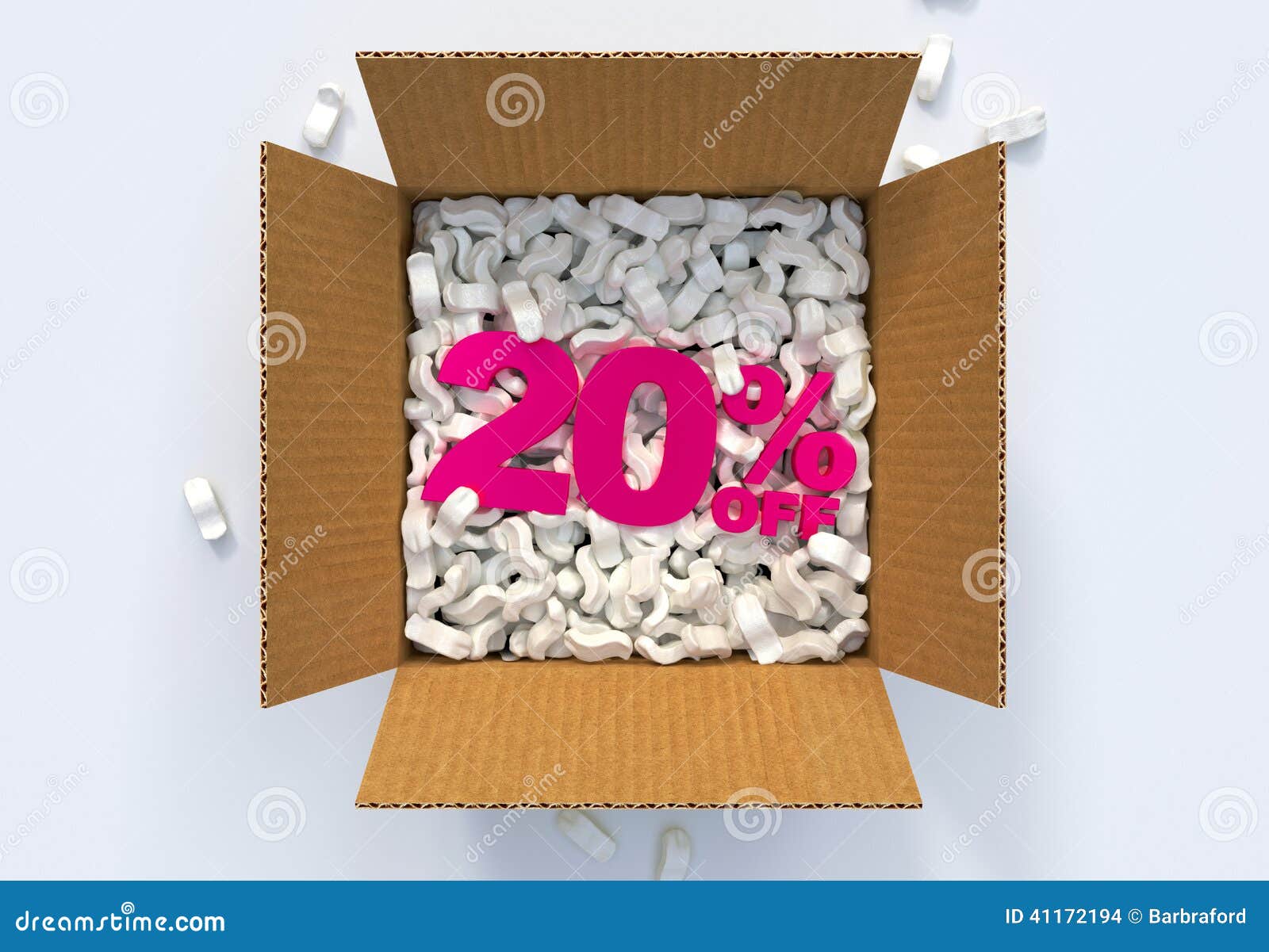 Box with Shipping Peanuts and 20 Percent Off Sign Stock Illustration ...