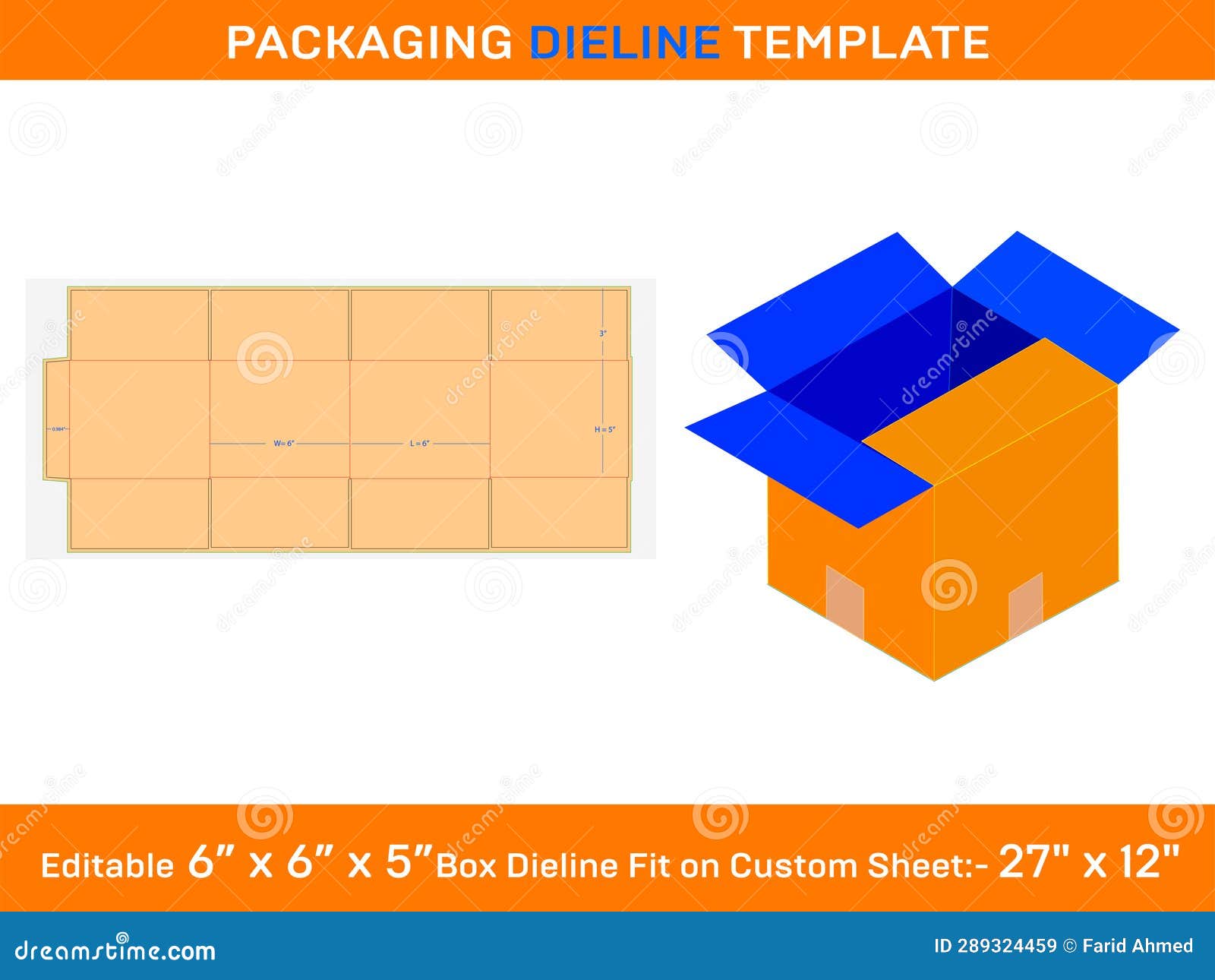 Box Slotted Container Carton, Die Line Template, 6x6x5 Stock ...