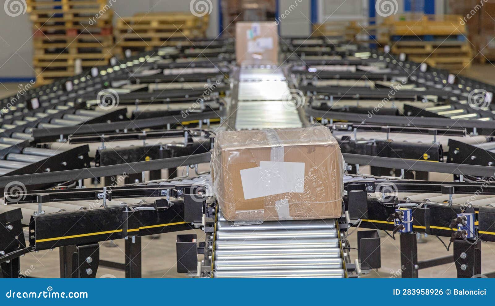 Box Sorting Conveyor Rollers Stock Photo - Image of automatic, steel ...