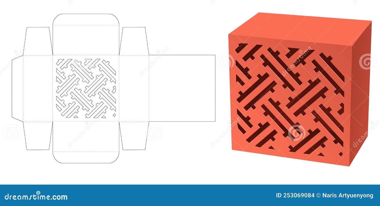 Box with Stenciled Japanese Pattern Die Cut Template and 3D Mockup ...