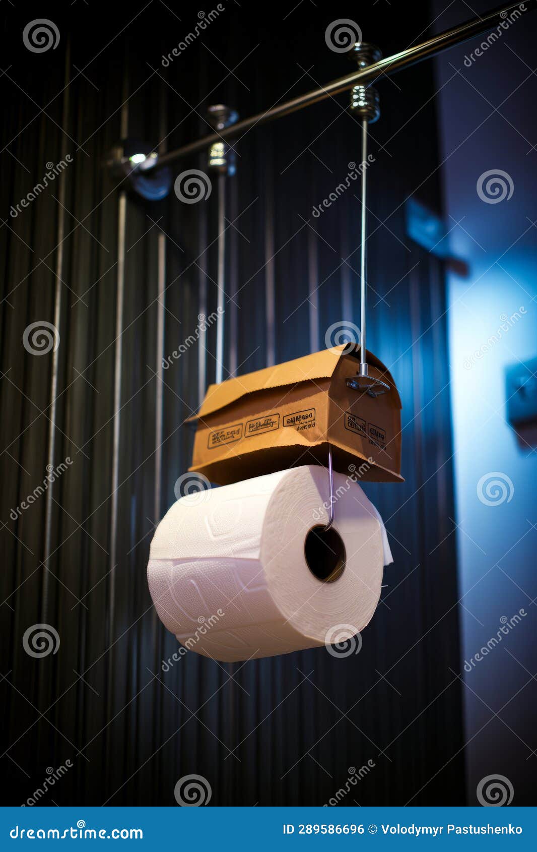 Box on String Hanging from Ceiling with Roll of Toilet Paper ...