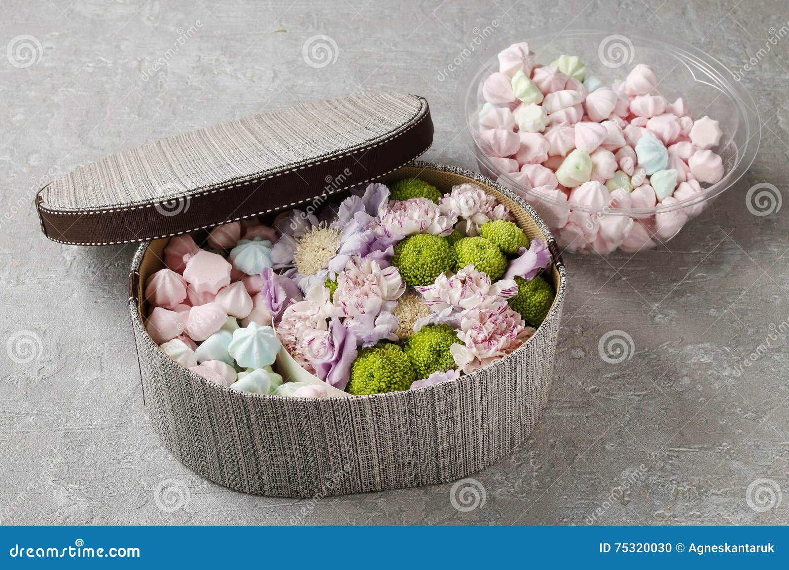 Box of sweets and flowers stock photo. Image of birthday - 75320030