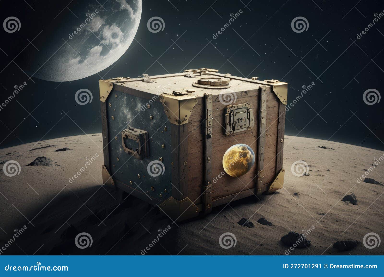 Box on Table in Space Chest on the Moon Stock Illustration ...