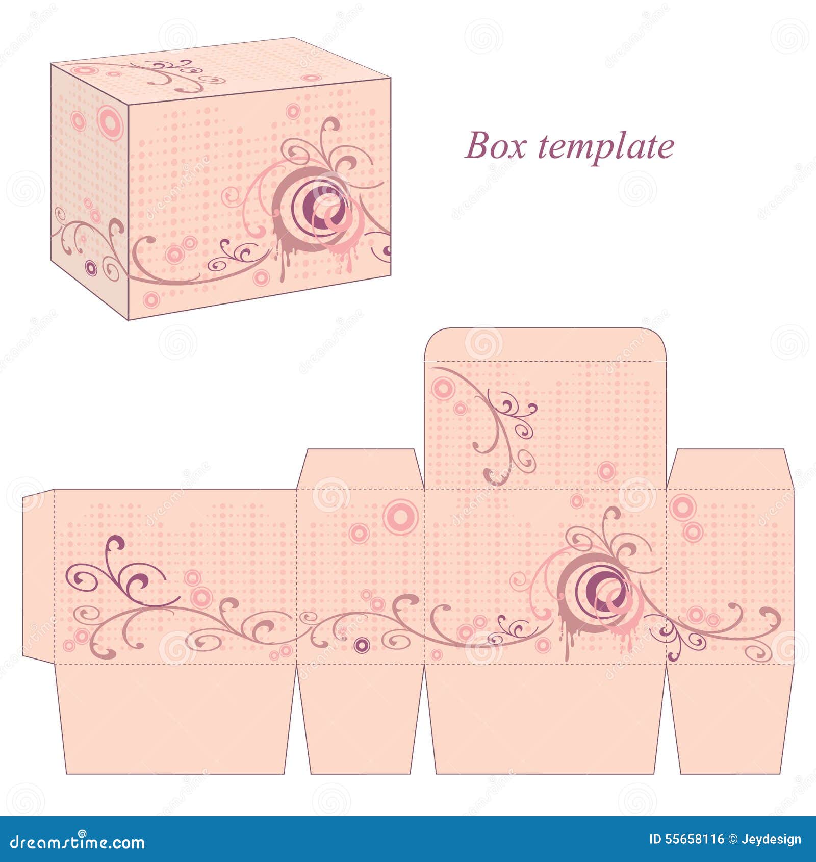 Box Template with Abstract Flowers and Wavy Lines Stock Vector ...