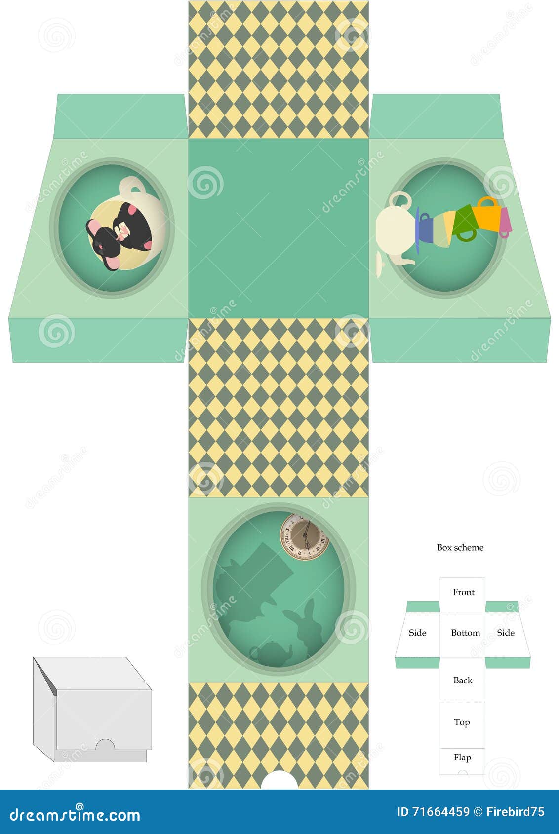 Box Template. Gift Package. Alice in Wonderland Stock Vector ...