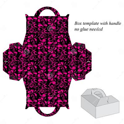 Box Template with Handle. No Glue Needed Stock Vector - Illustration of ...