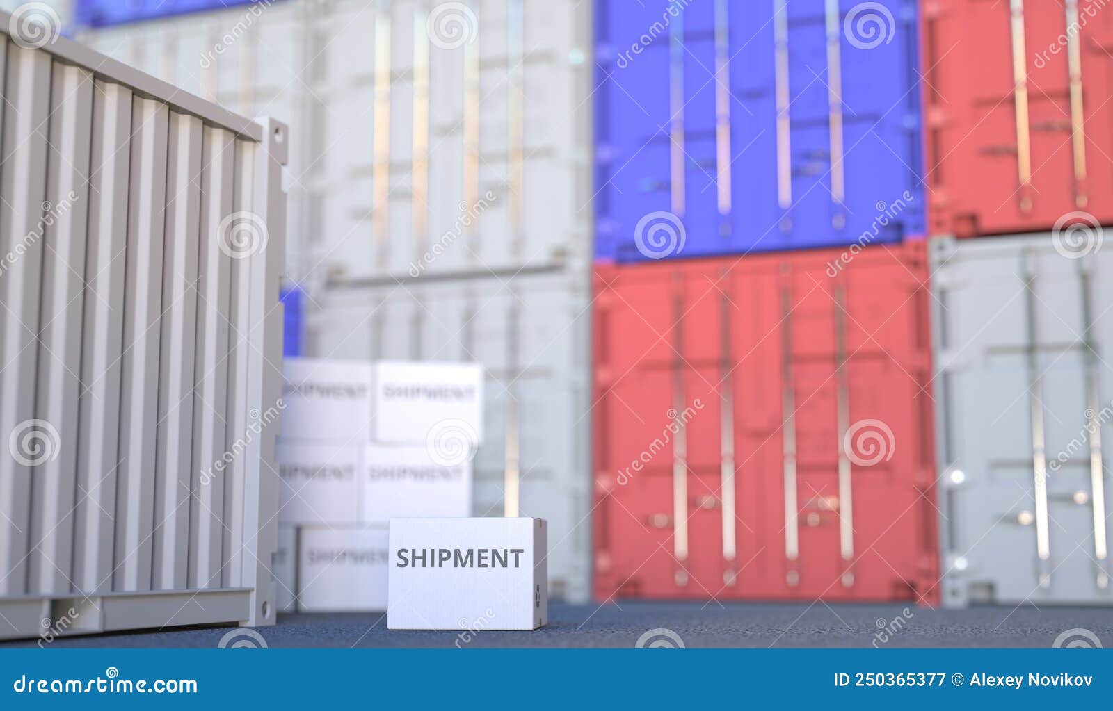 Carton with SHIPMENT Text and Many Containers, 3D Rendering Stock ...