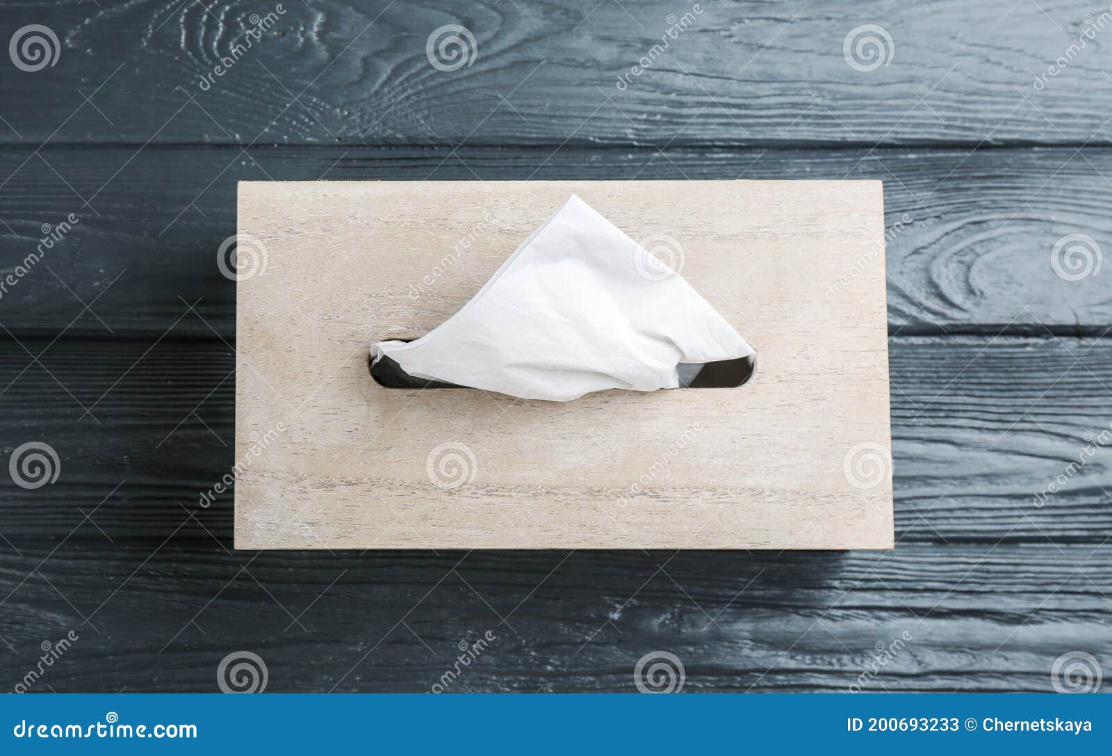 Box of Tissues on Grey Wooden Table, Top View Stock Image - Image of ...