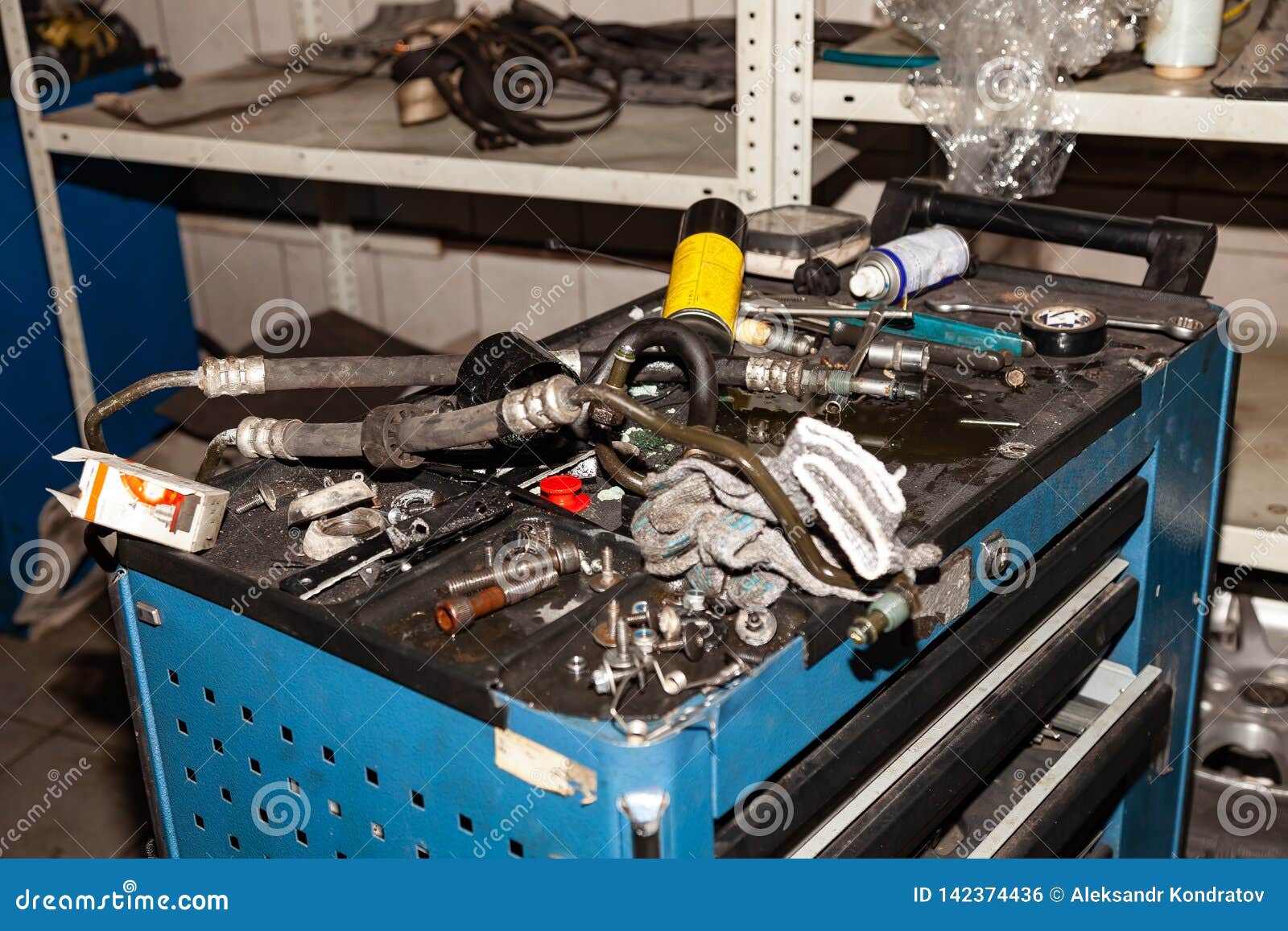 Box with Tools and Spare Parts Lying on it in Disarray in the Process ...