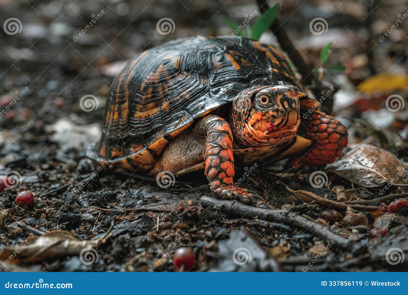 Box Turtle on the Forest Floor, with a Detailed Shell and Intricate ...