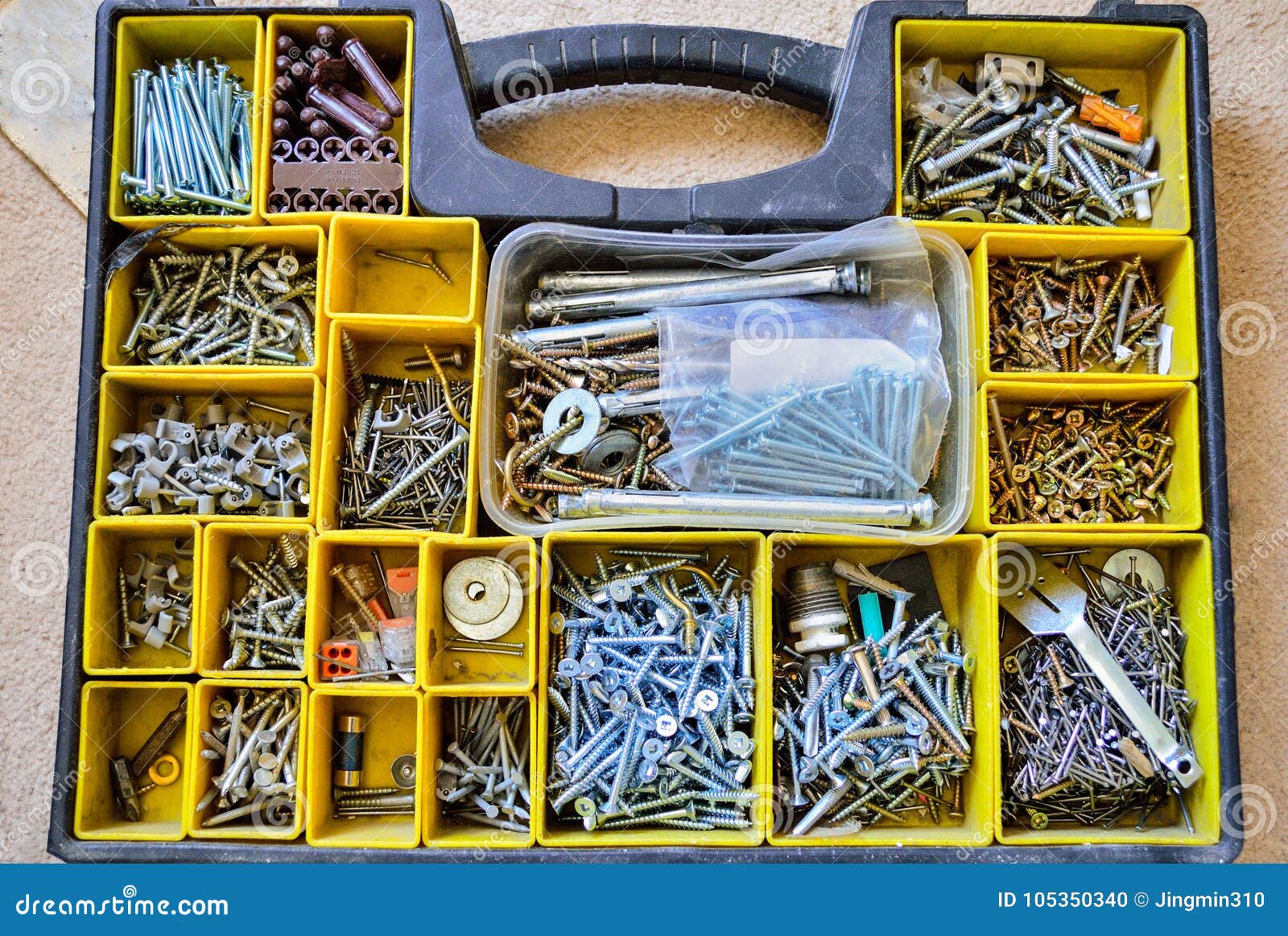 A Box with Variety of Nails, Screws, Nuts, Bolts and Washers. Stock ...