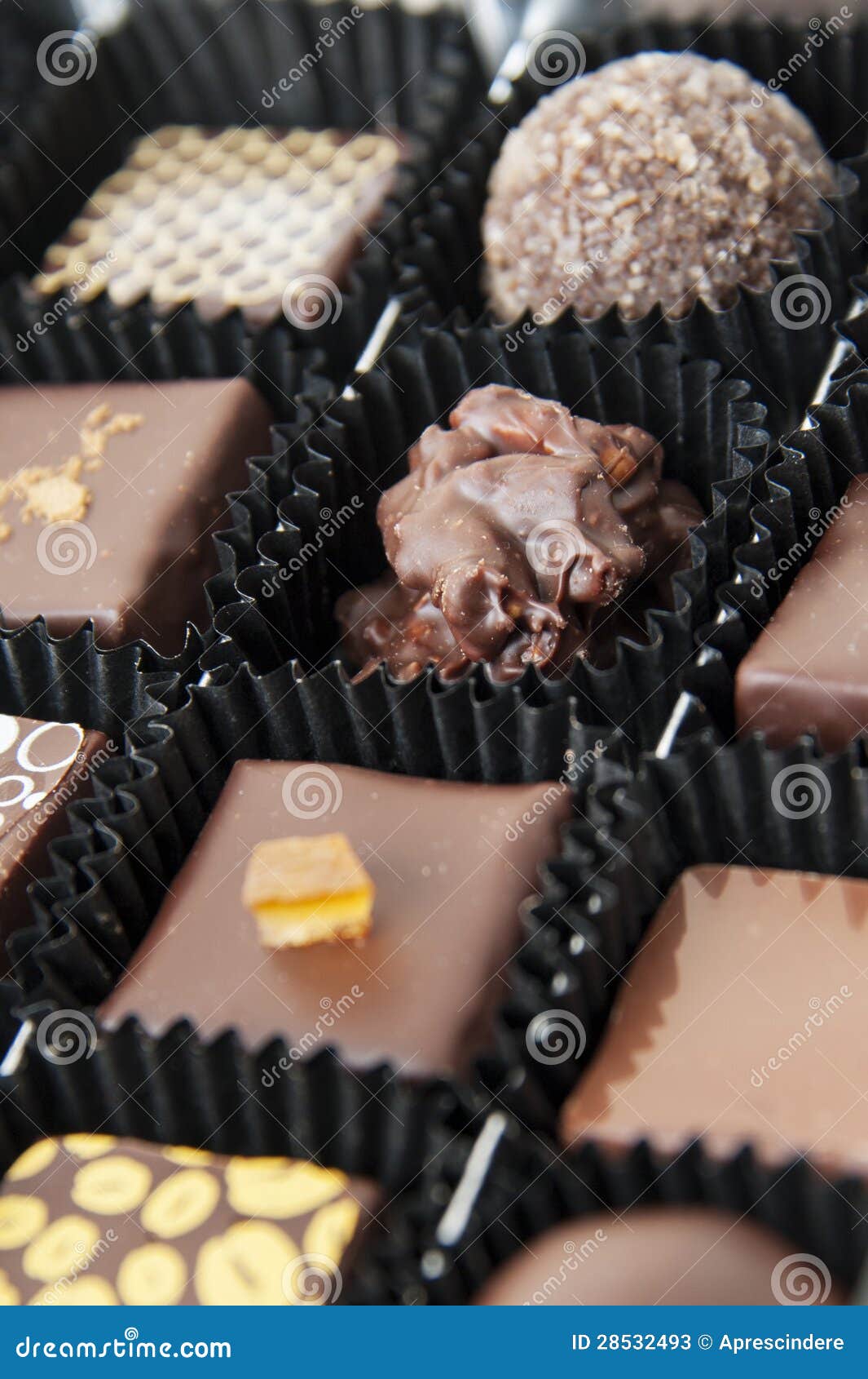 Box of Various Chocolate Pralines Stock Image - Image of dark, choice ...