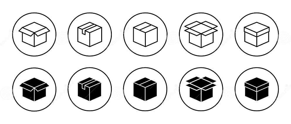 Box Vector Icons Set. Back and Line Box Symbol Stock Vector ...