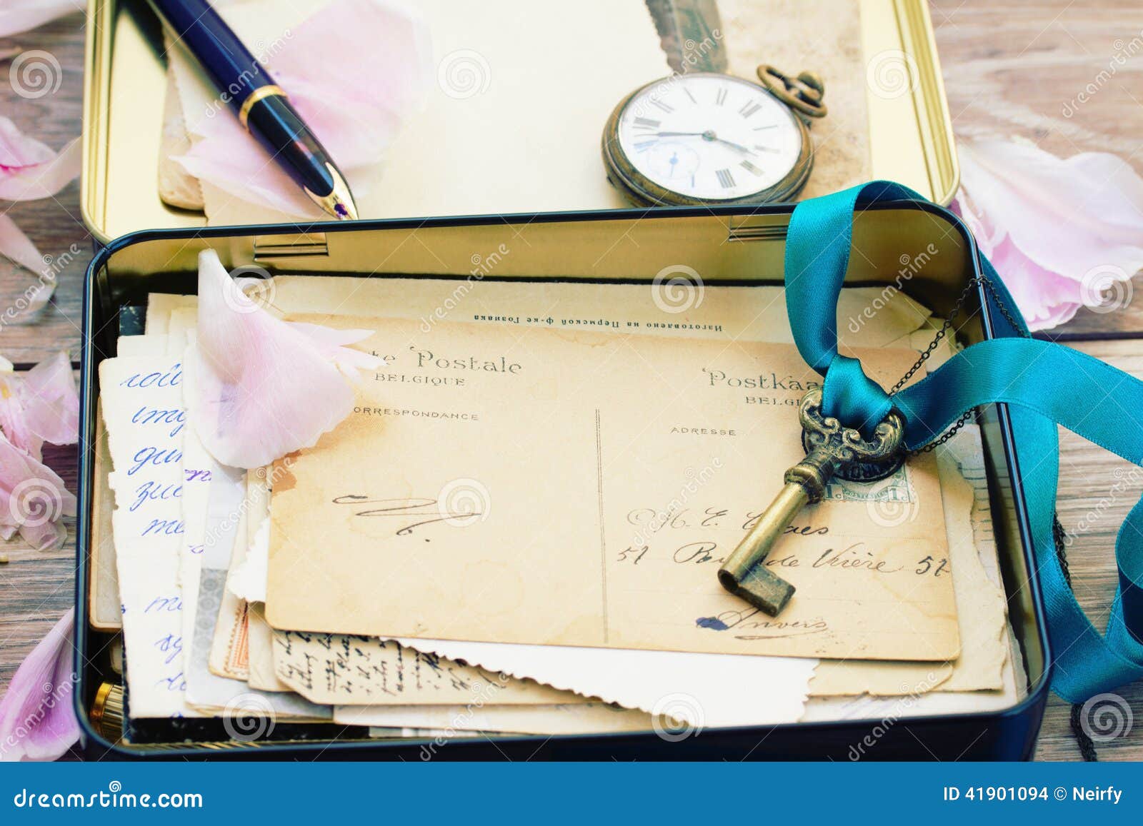 Box with vintage mail stock photo. Image of album, feather - 41901094