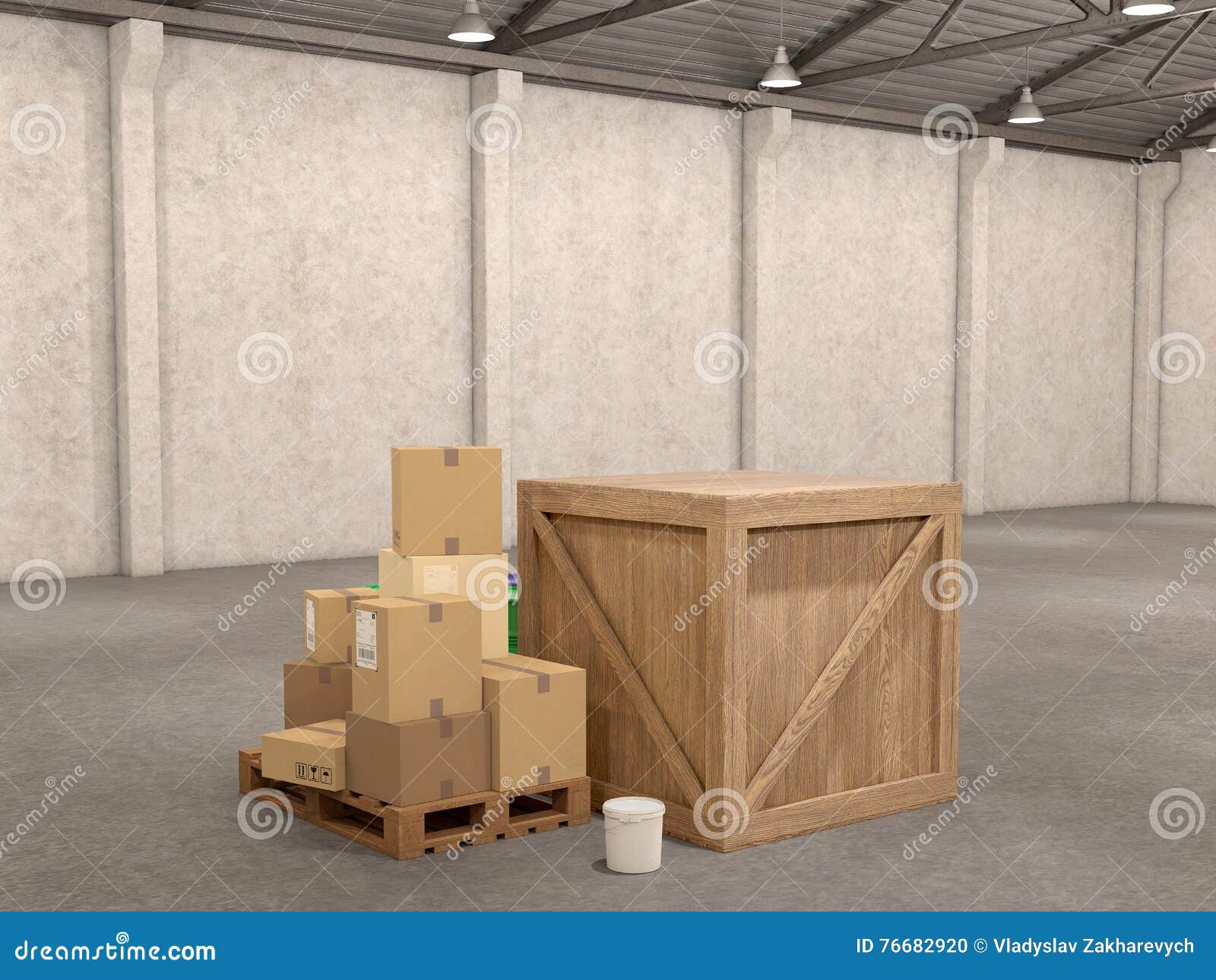 Box in warehouse stock illustration. Illustration of industry - 76682920