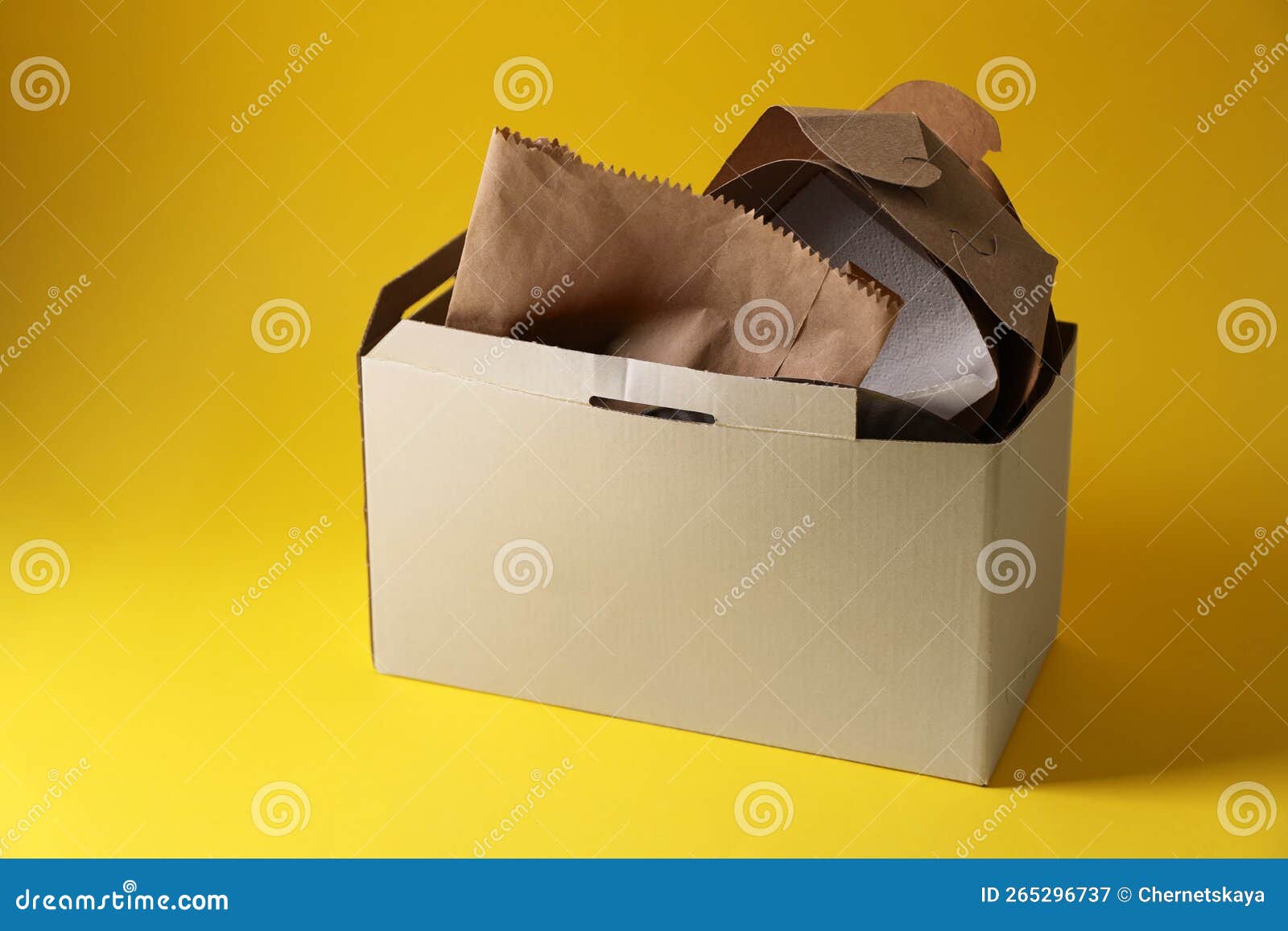 Box with Waste Paper on Yellow Background Stock Image - Image of paper ...