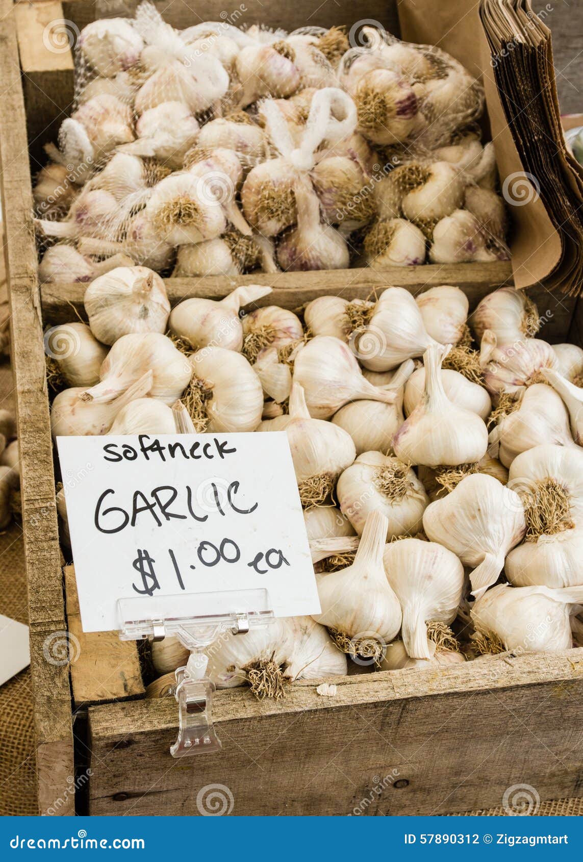 Box of White Garlic at the Market Stock Photo - Image of farmer, food ...