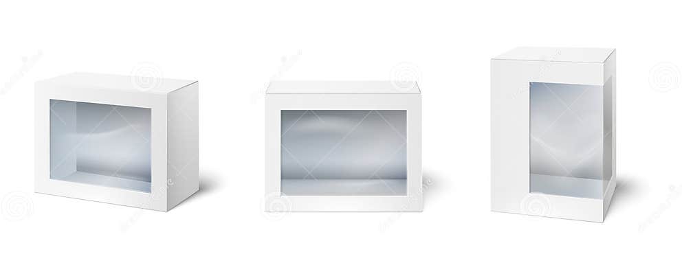 Box with Window. Showcase Packaging Boxes, Windows on Cardboard Package ...